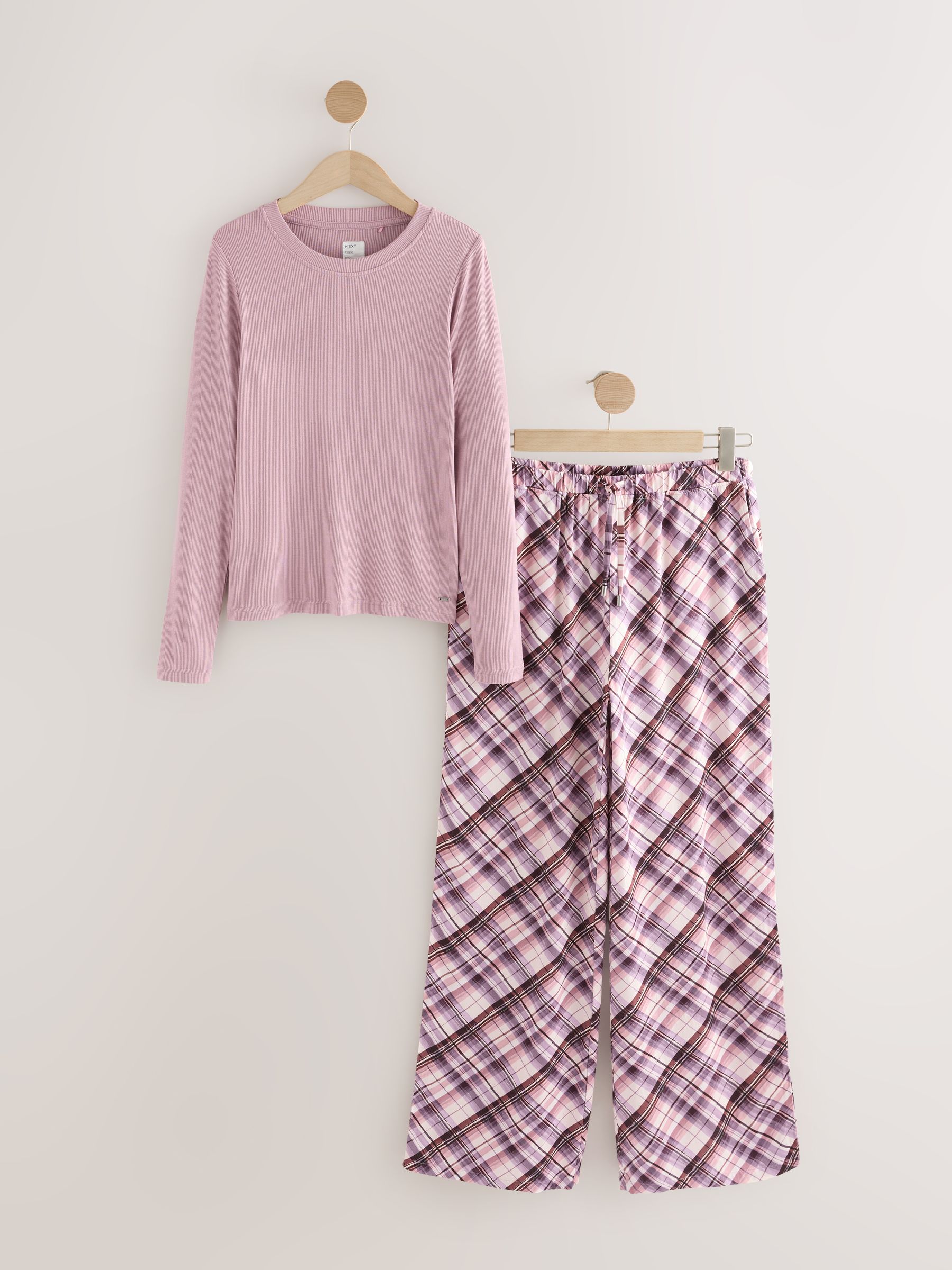 Buy Pink Check Satin Jaquard Long Sleeve Pyjamas from the Next UK ...