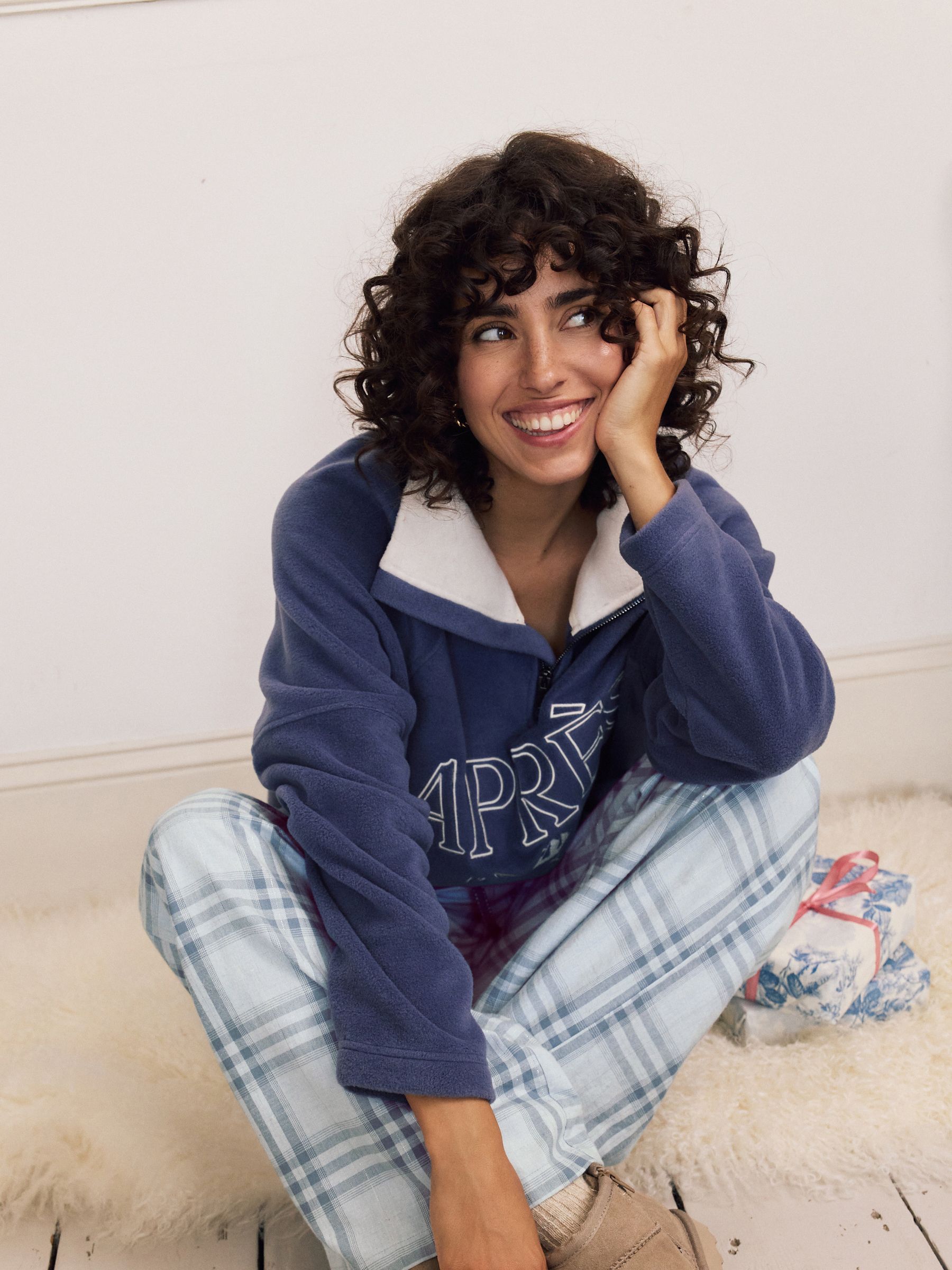 Buy Blue Check Flannel Gift Wrap Pyjama Bottoms from Next Israel