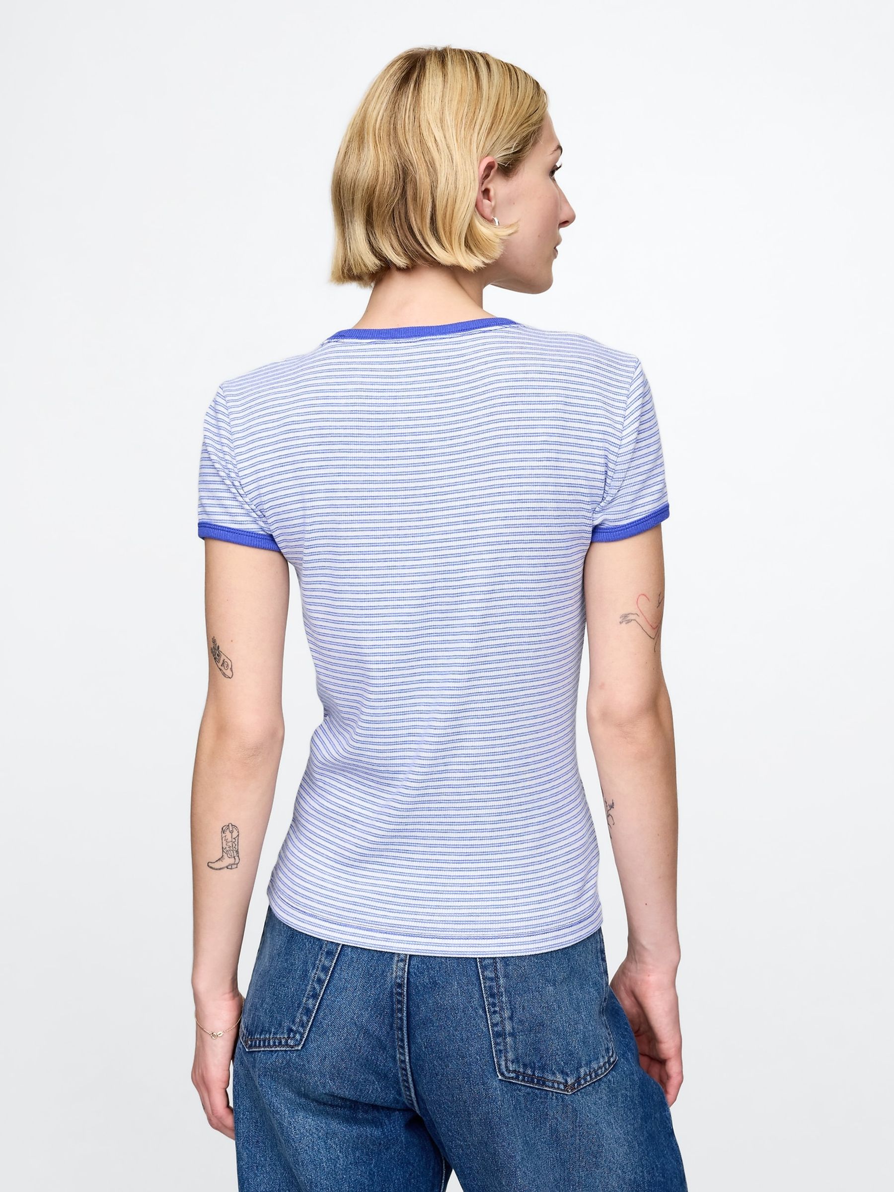 Buy Gap Blue Modern Cotton-Modal Short Sleeve Ribbed Cropped Striped T ...