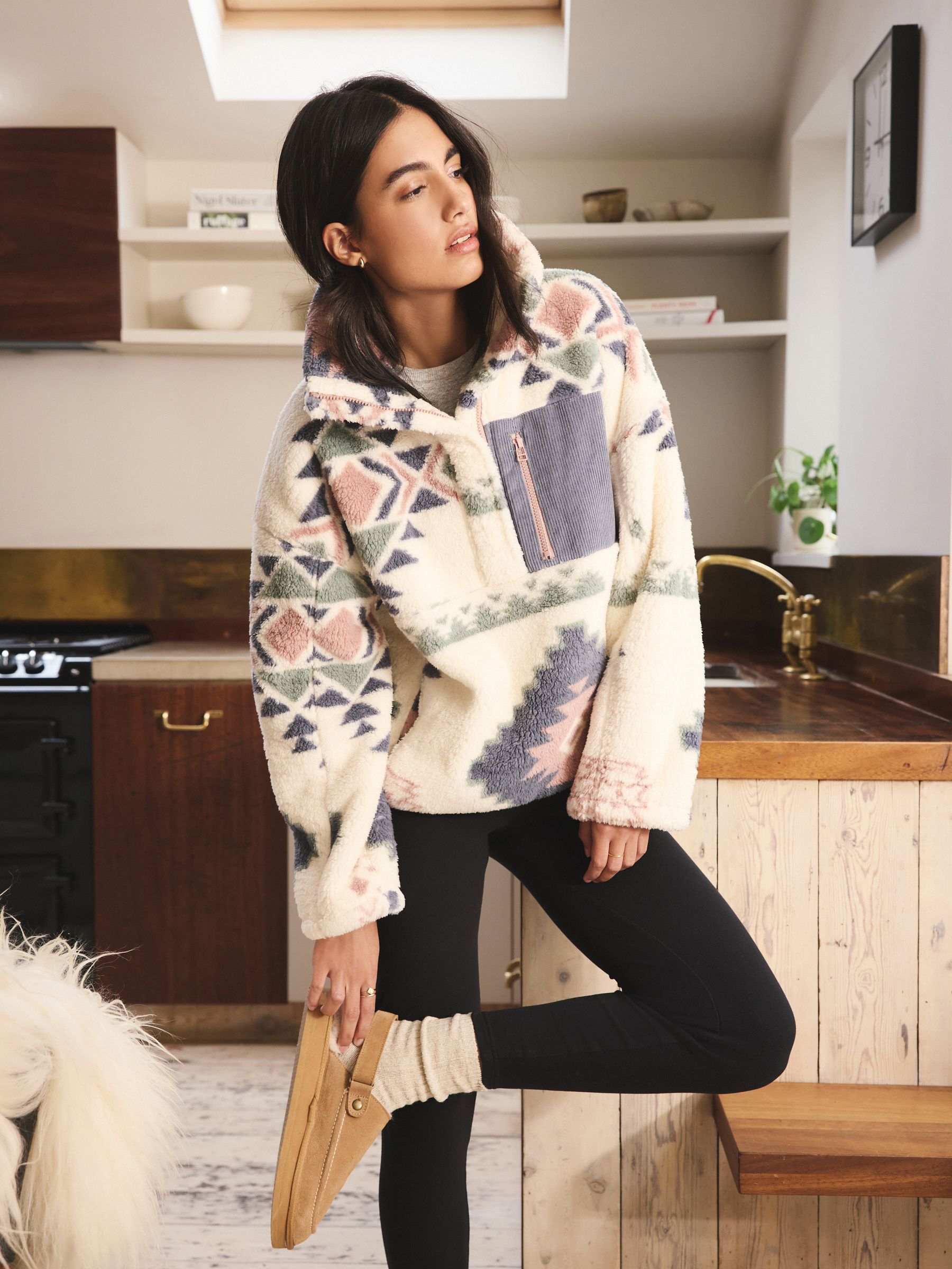 Buy Cream/Pink/Blue Print Borg Half Zip Fleece from Next Israel