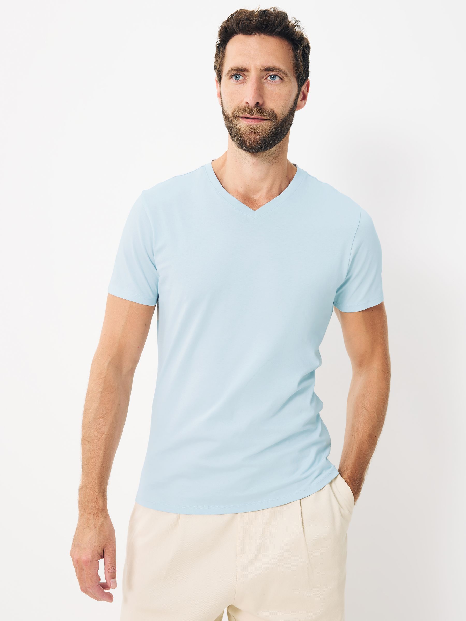 Buy Blue Slim Fit Slim Fit 100% Cotton V-Neck Layering T-Shirts 5 Pack ...