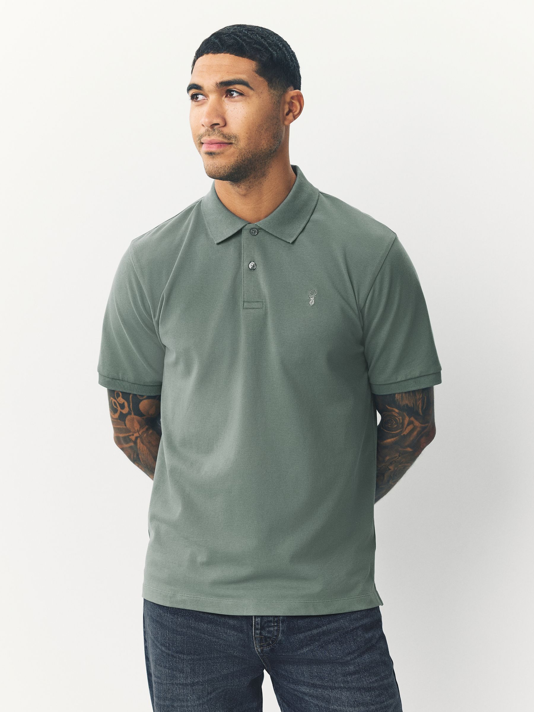 Buy Green Sage Regular Fit Regular Fit Short Sleeve Pique Polo Shirt ...
