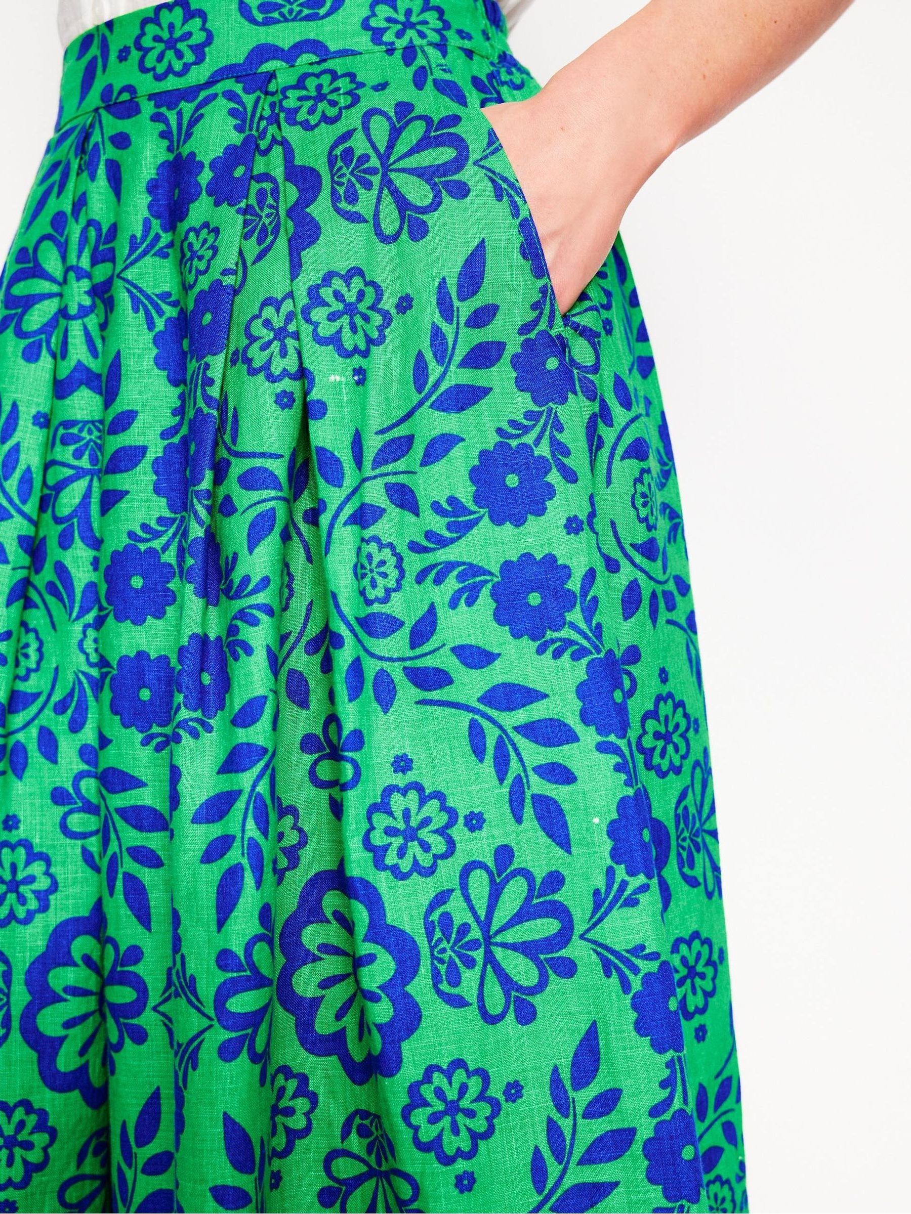 Buy Boden Green Verity 100% Linen Midi Skirt from the Next UK online shop