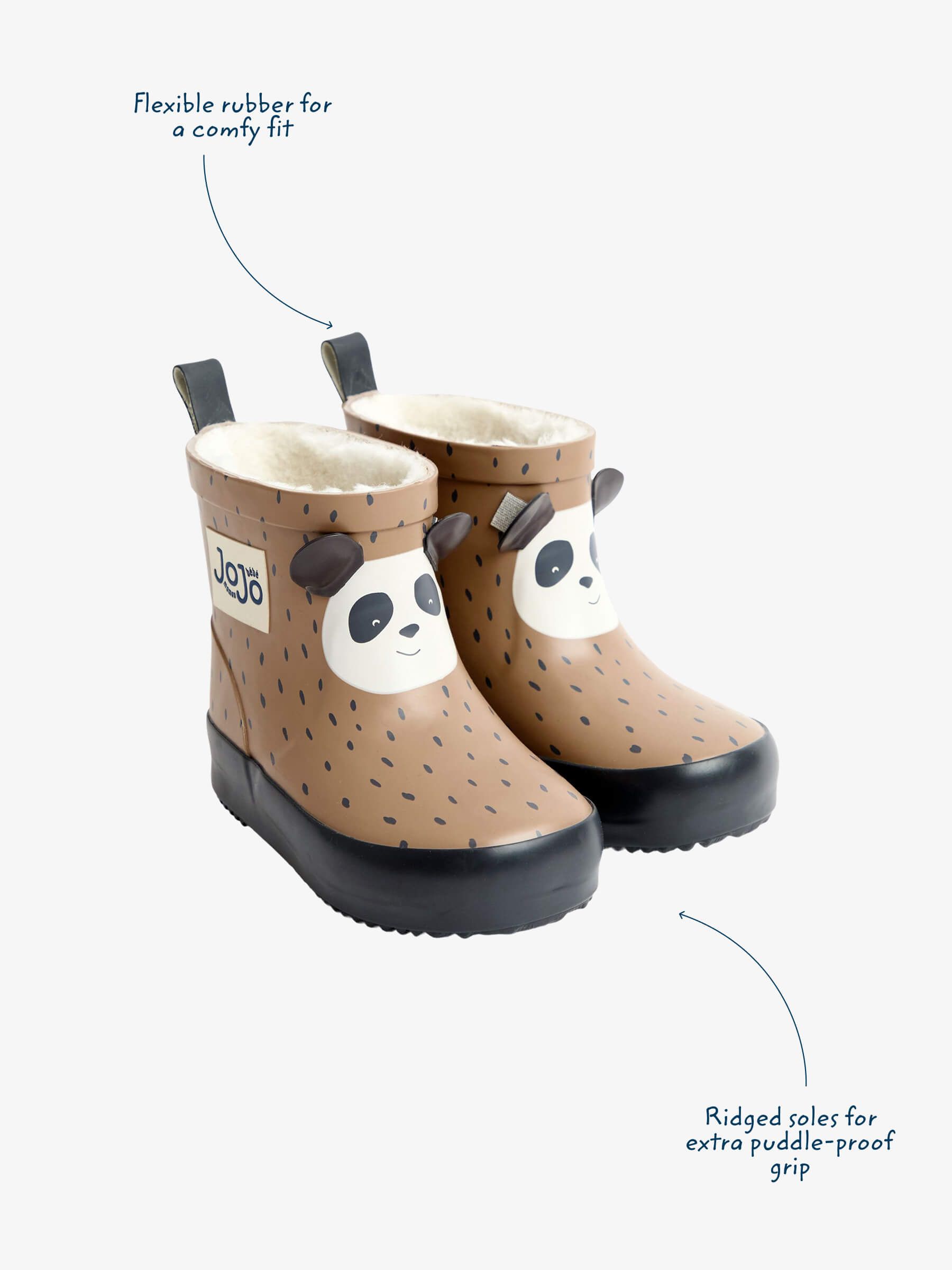 Buy JoJo Maman Bébé Brown Panda Short Cosy Lined Wellie Boot from the ...