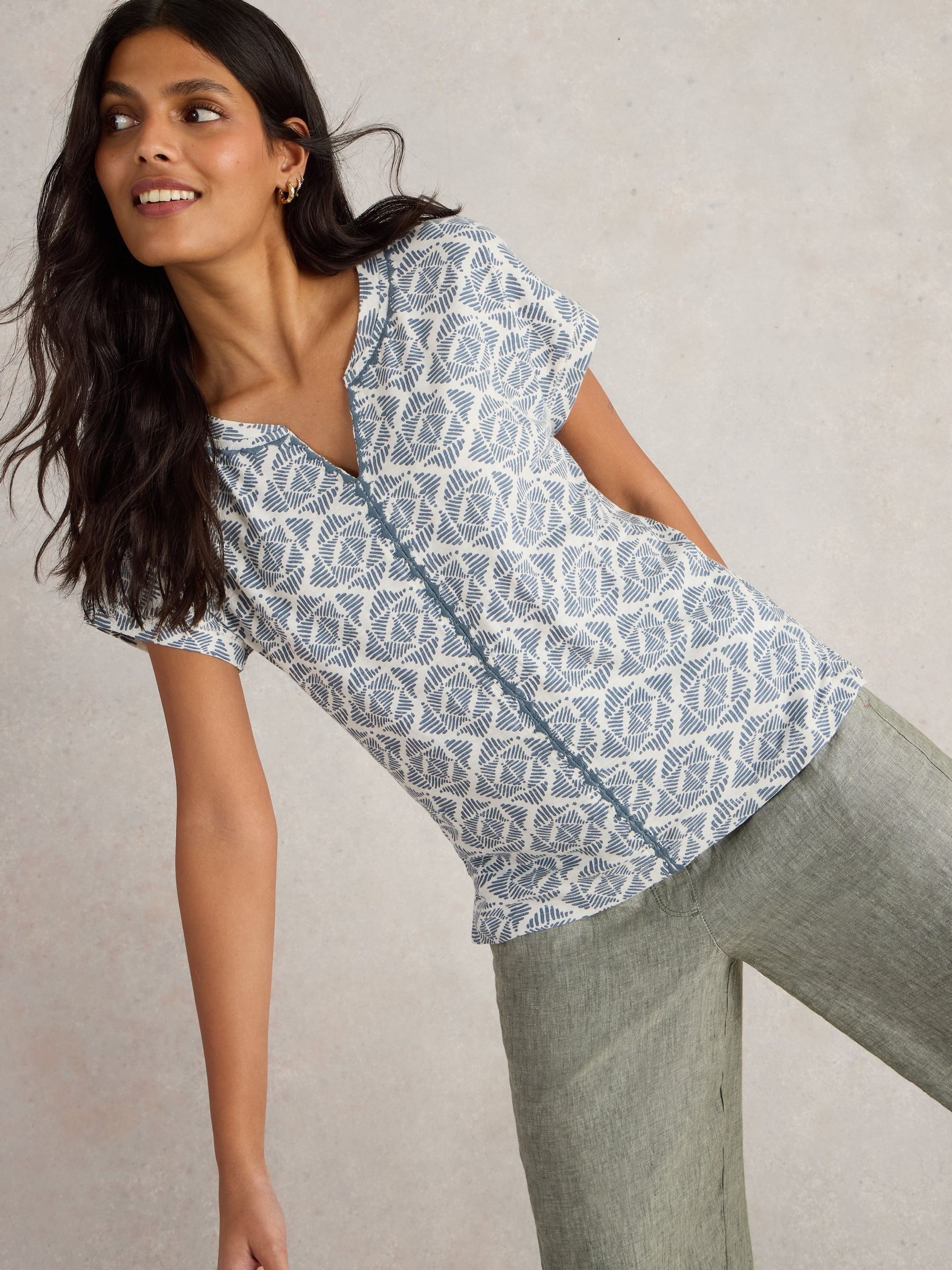 Buy White Stuff Blue/White Nelly Notch Neck T-Shirt from Next Australia