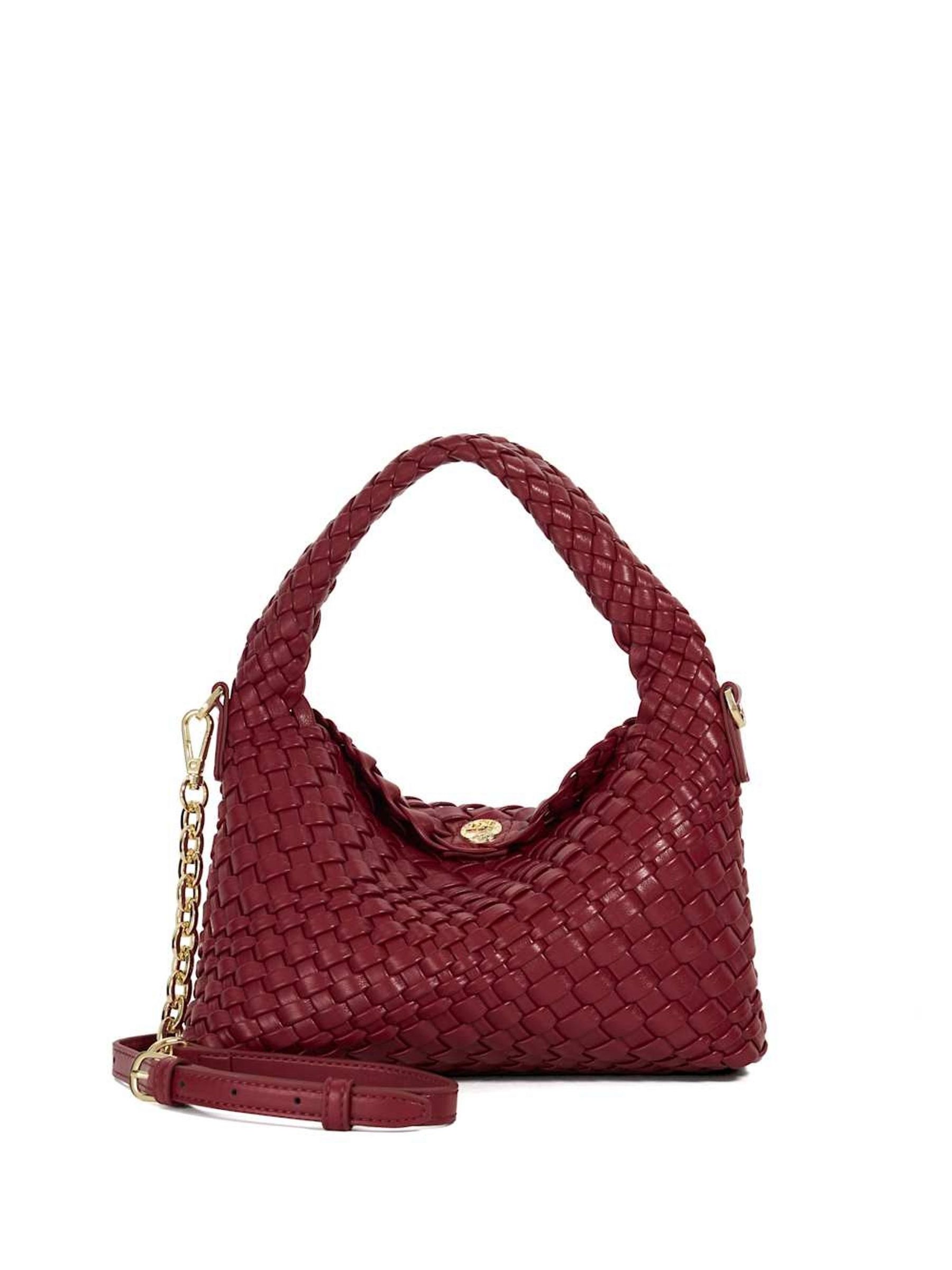 Buy Dune London Cherry Red Dinky deliberate Mini Woven Slouch Bag from ...