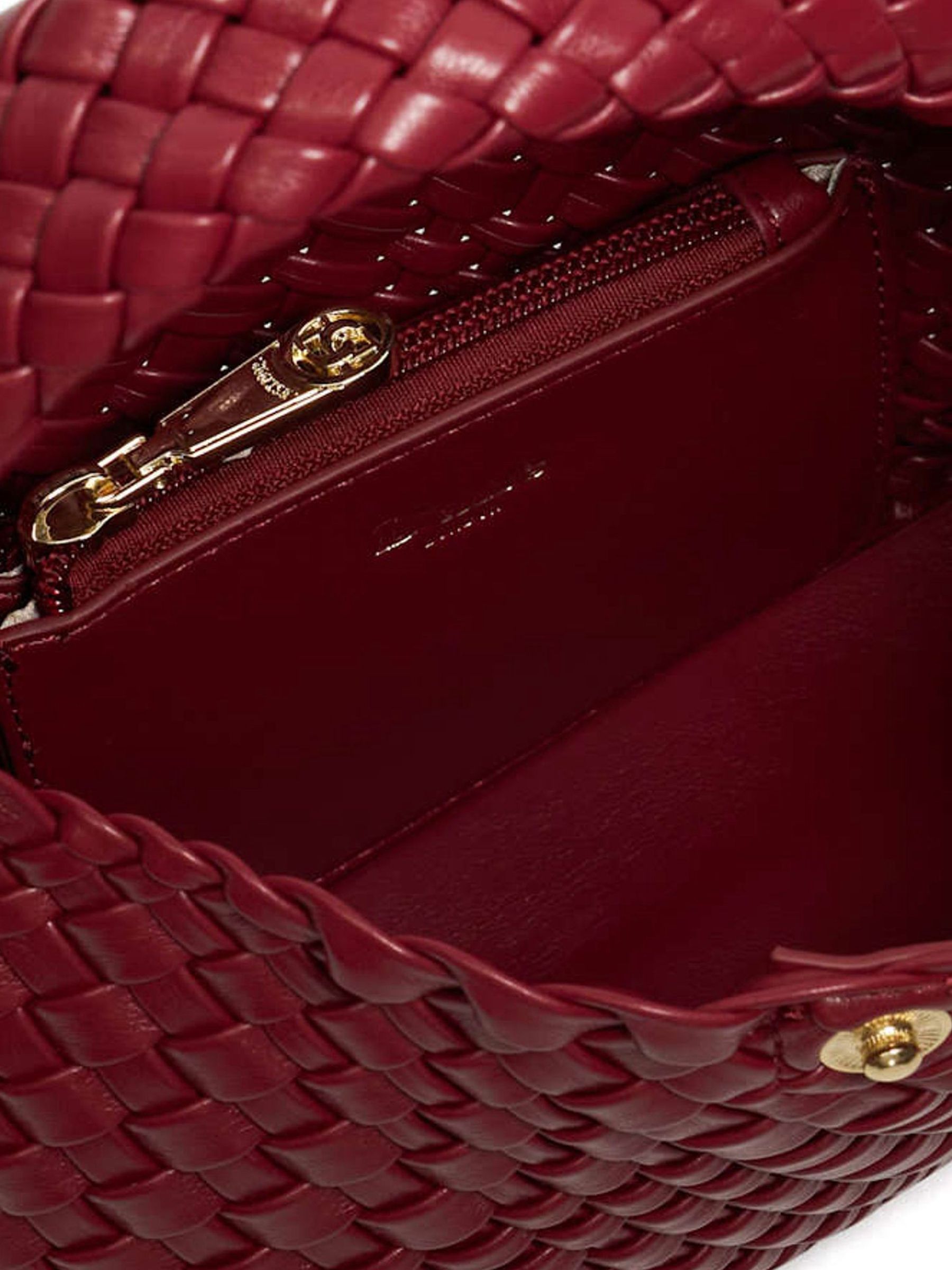 Buy Dune London Cherry Red Dinky deliberate Mini Woven Slouch Bag from ...