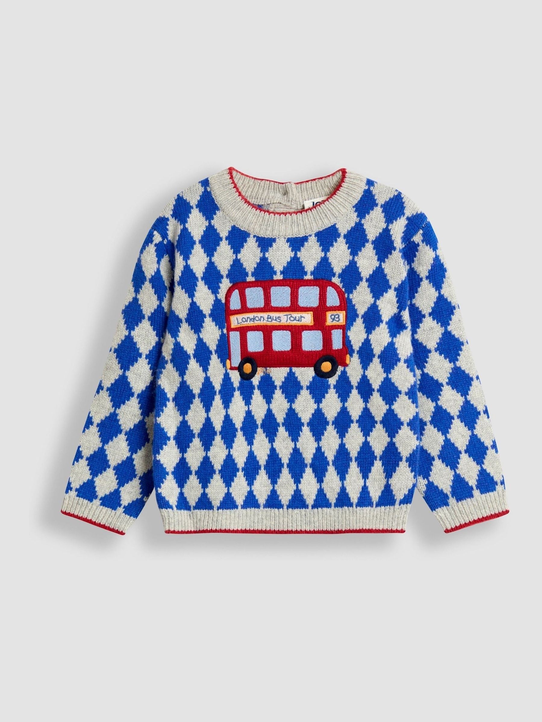 Buy JoJo Maman Bébé Blue Argyle Bus Appliqué Jumper from the Next UK ...