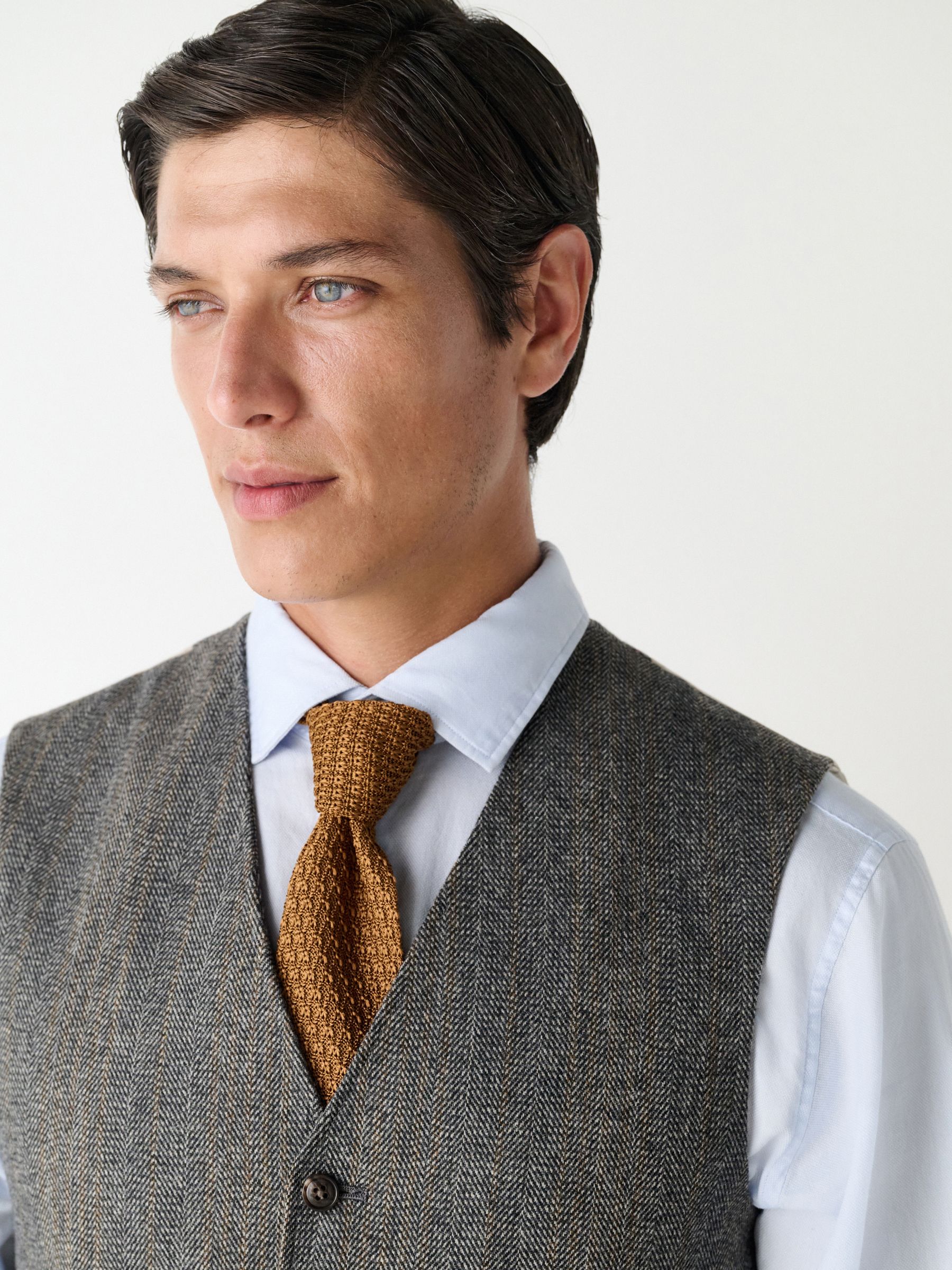 Buy Grey Slim Fit Wool Blend Herringbone Stripe Suit Waistcoat from the ...