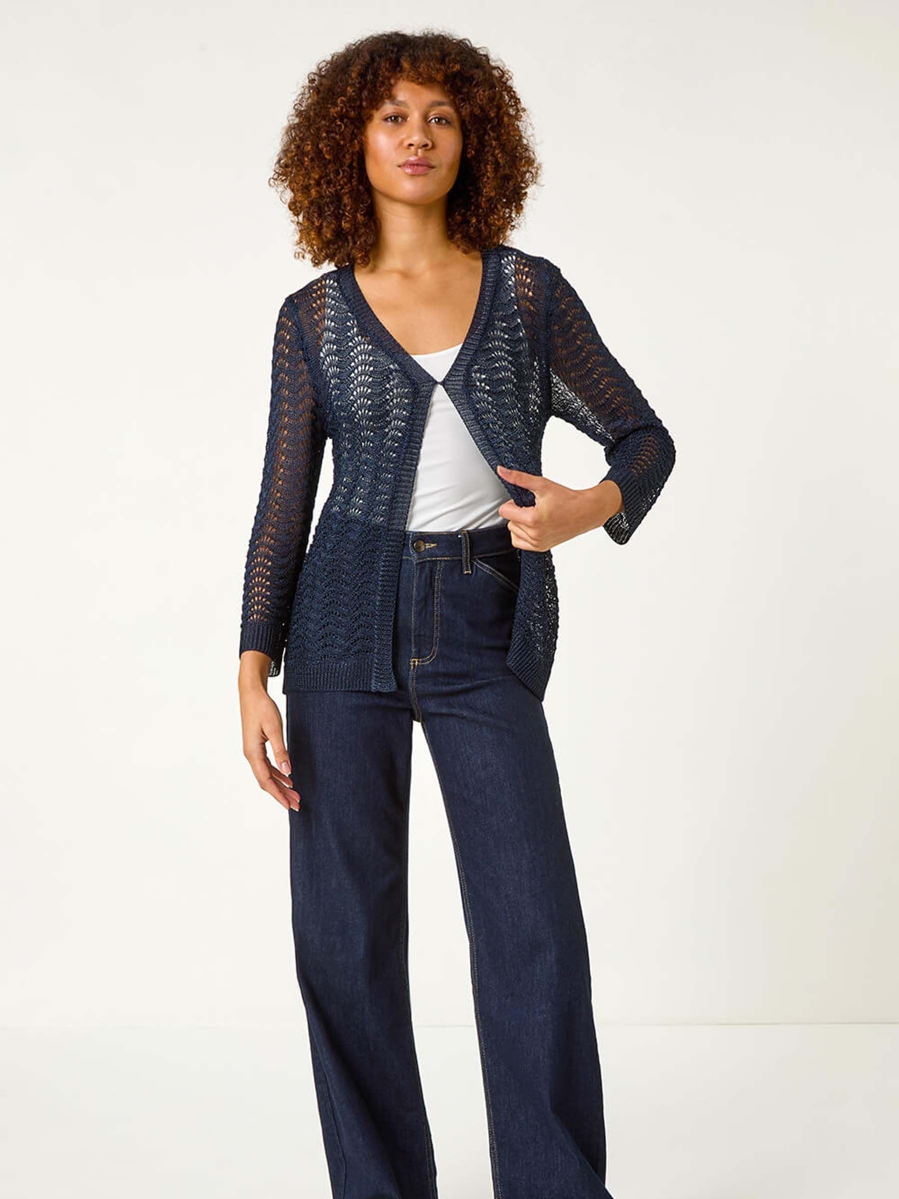 Buy Roman Blue Textured Crochet Knit Shrug from the Next UK online shop