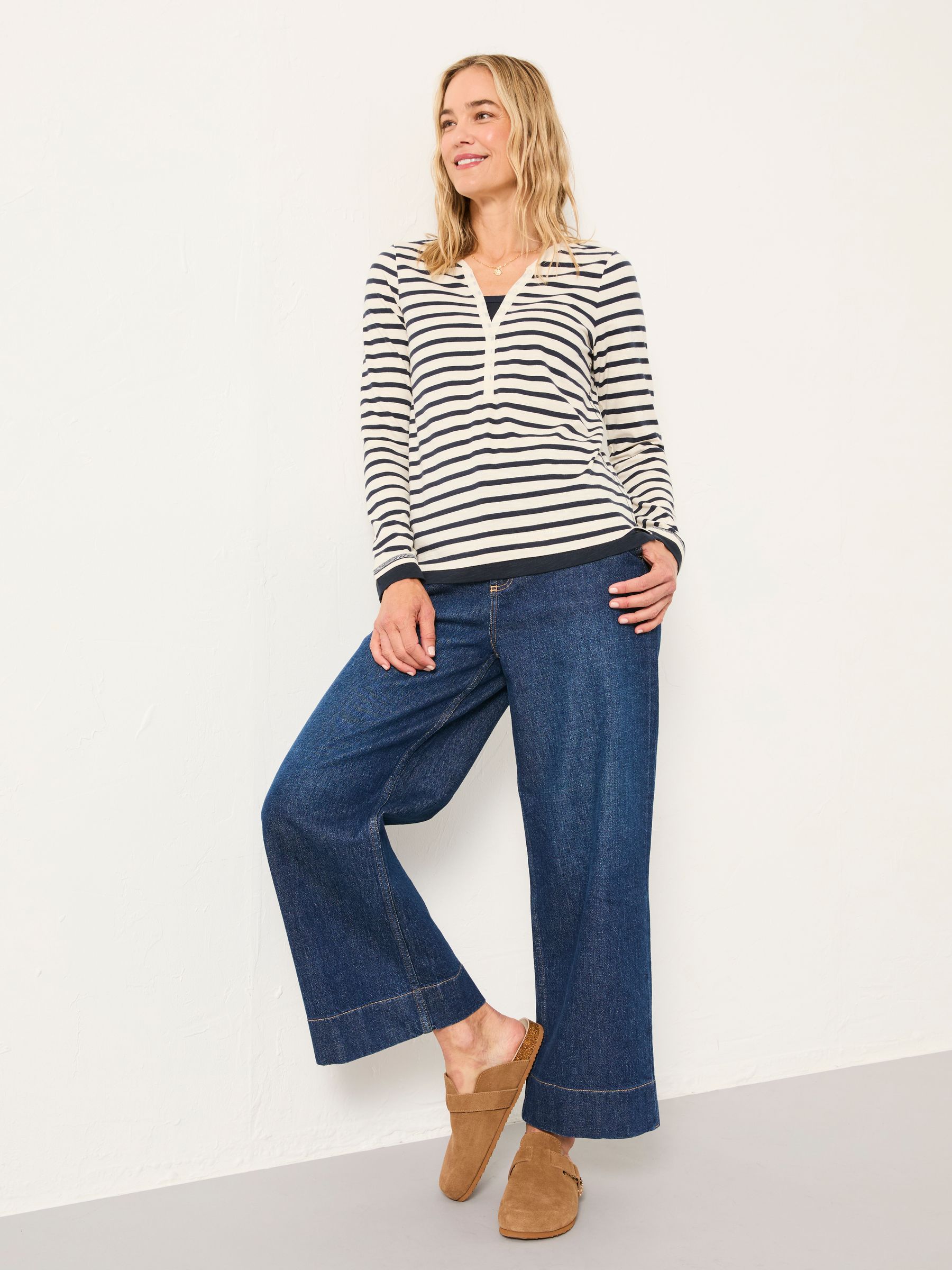 Buy FatFace Blue Stripe Mock Henley V-neck Top from the Next UK online shop