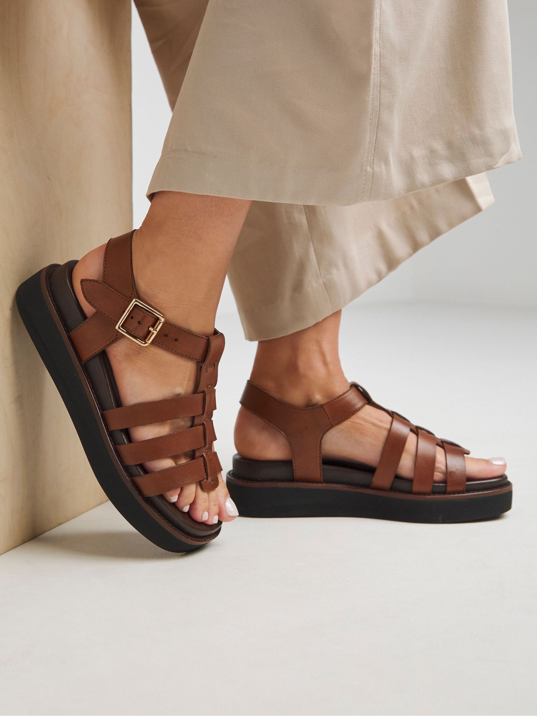 Buy JD Williams Brown Extra Wide Fit Leather Fisherman Sandals from the ...
