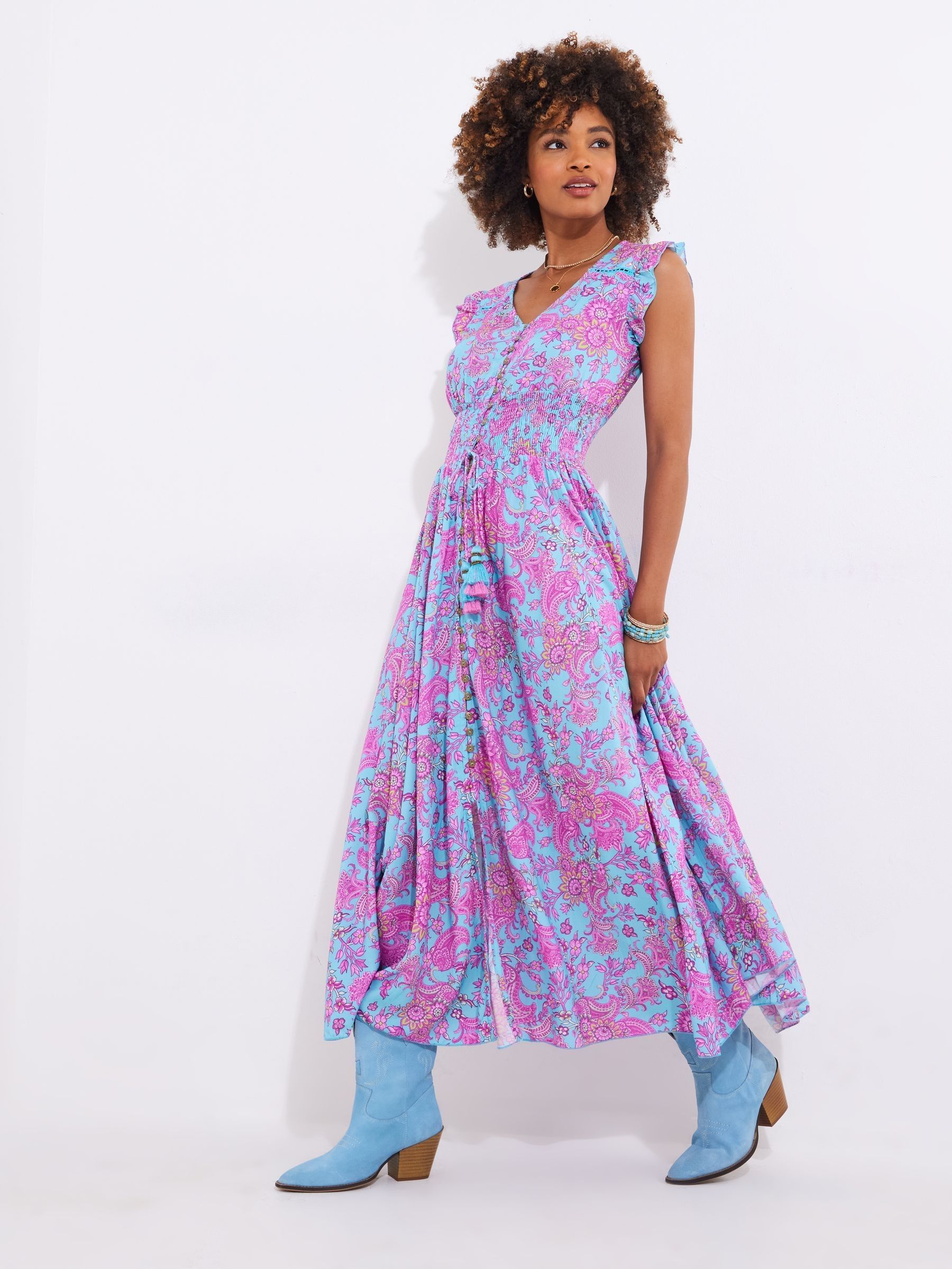 Buy Joe Browns Blue Petite Paisley Shirred Maxi Dress from the Next UK online shop