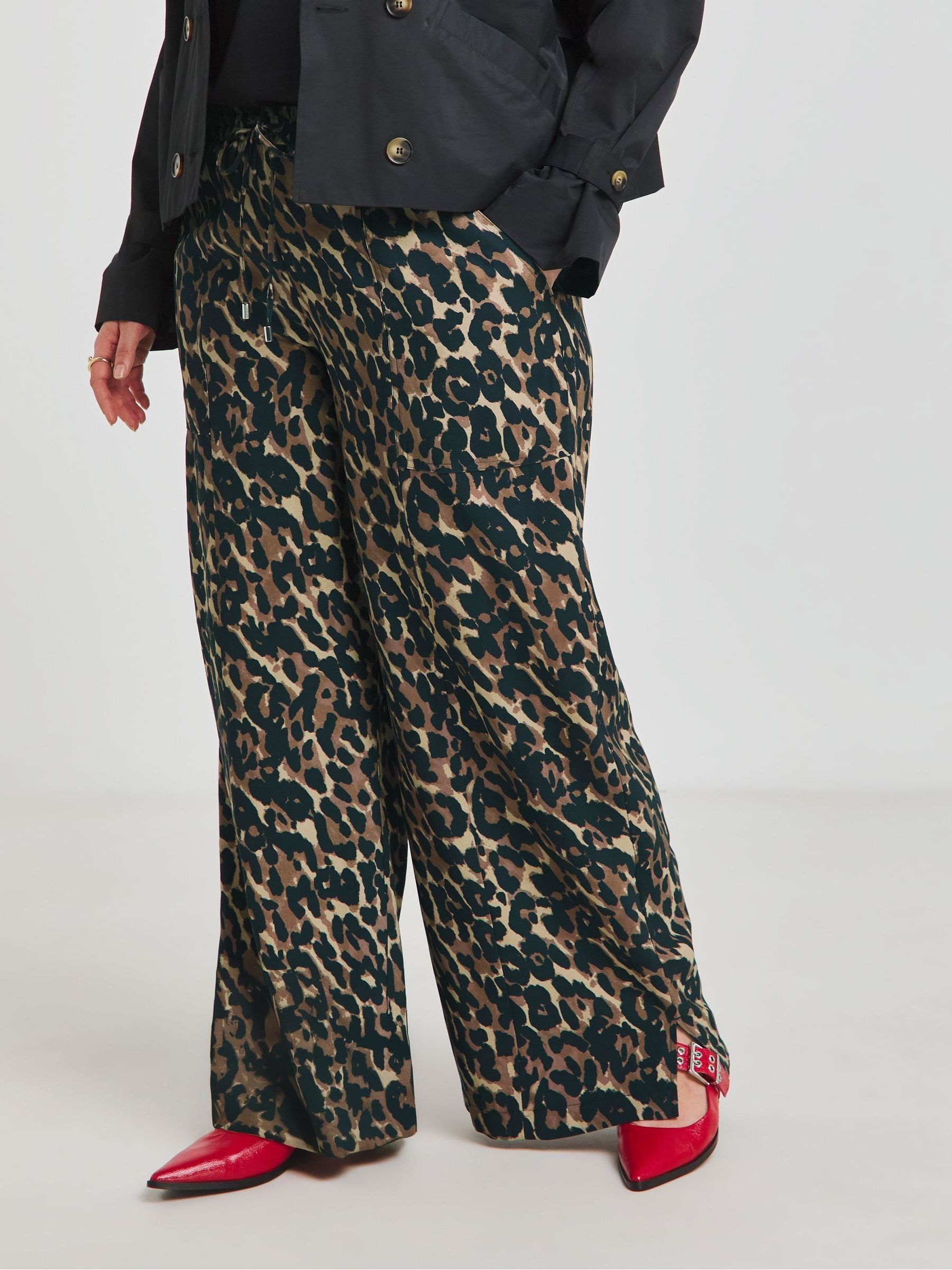 Buy Simply Be Brown Leopard Print Drawstring Wide Leg Trousers from ...