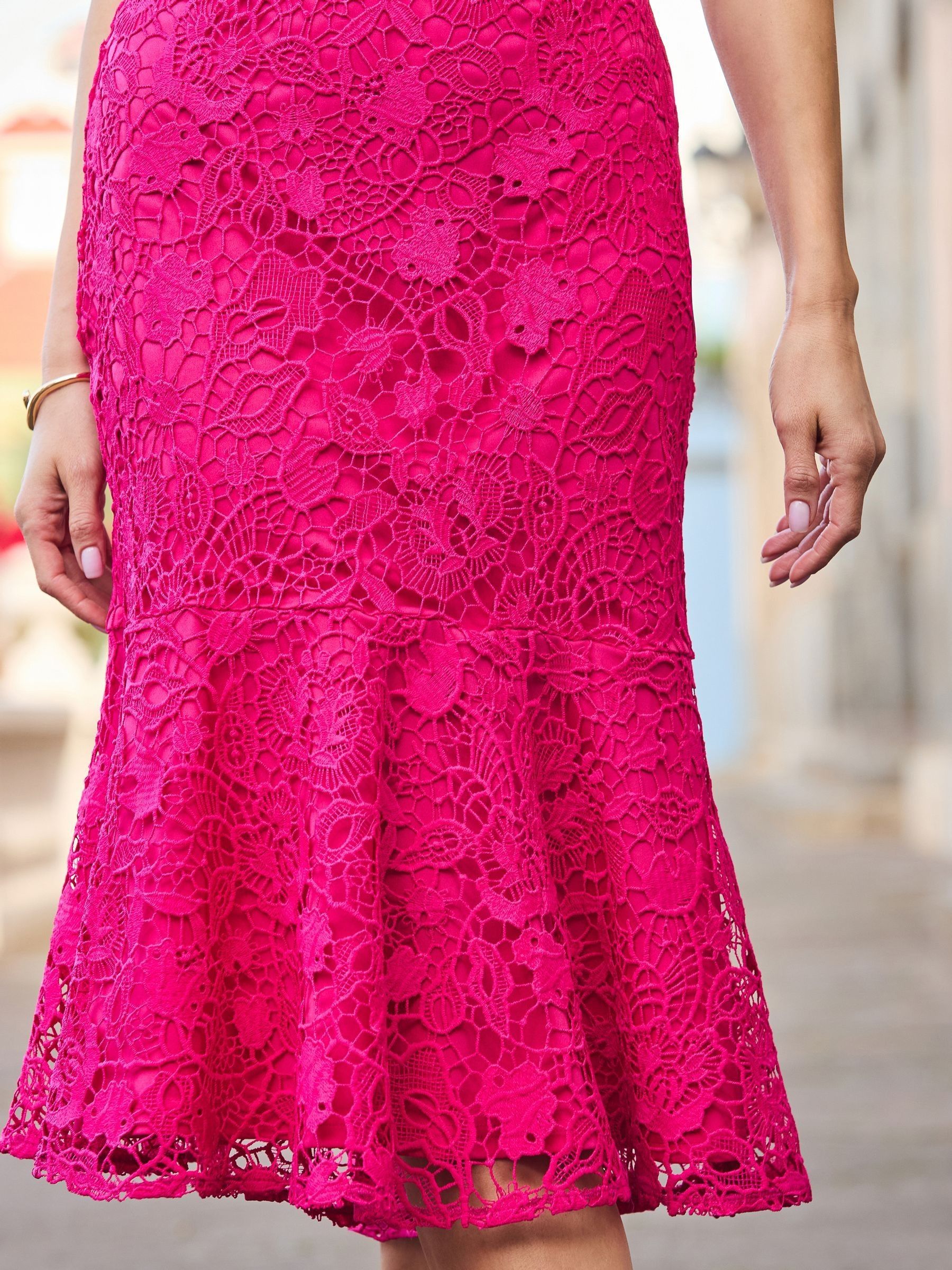Buy Sosandar Pink Lace Ruffle Hem Midi Dress from the Next UK online shop