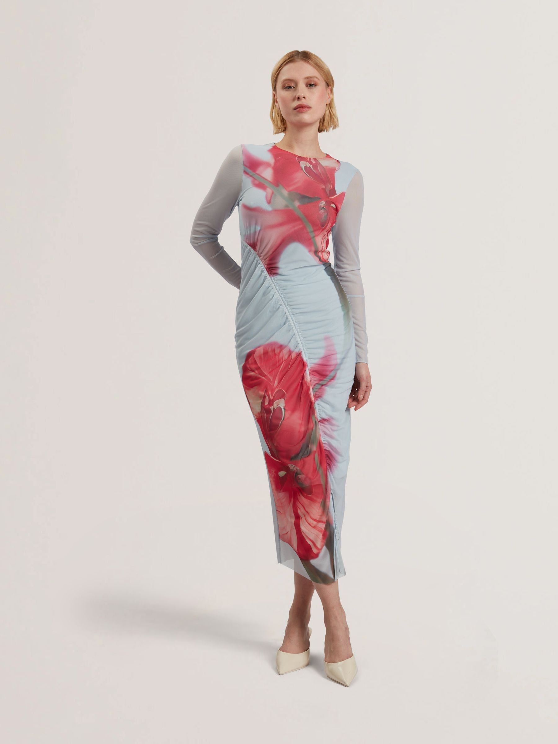 Buy Ted Baker Blue Boxnine-Mesh Gathered Detail Midi Dress from the ...