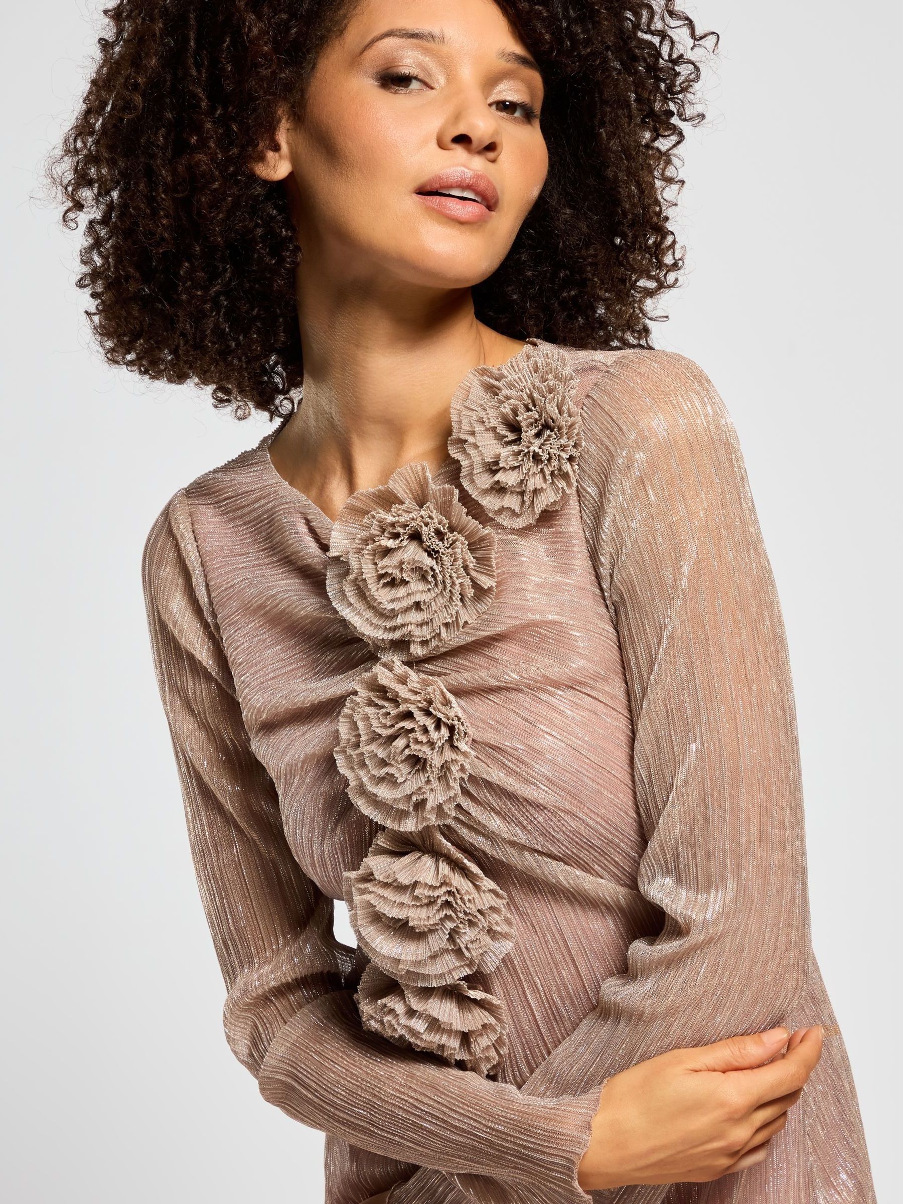 Buy Daska Pink Capella Maxi Dress With Long Sleeves And 3D Flower ...