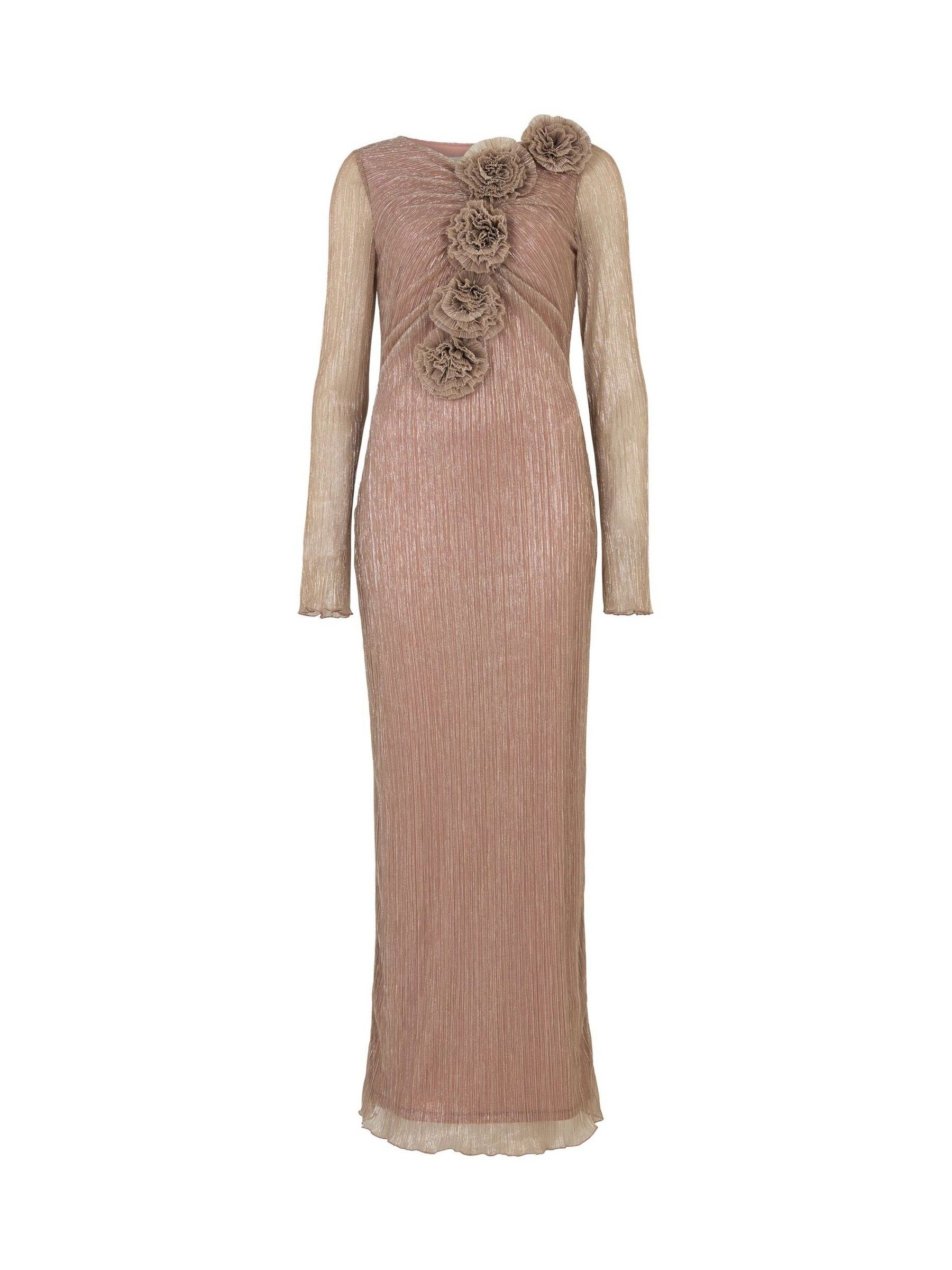 Buy Daska Pink Capella Maxi Dress With Long Sleeves And 3D Flower ...
