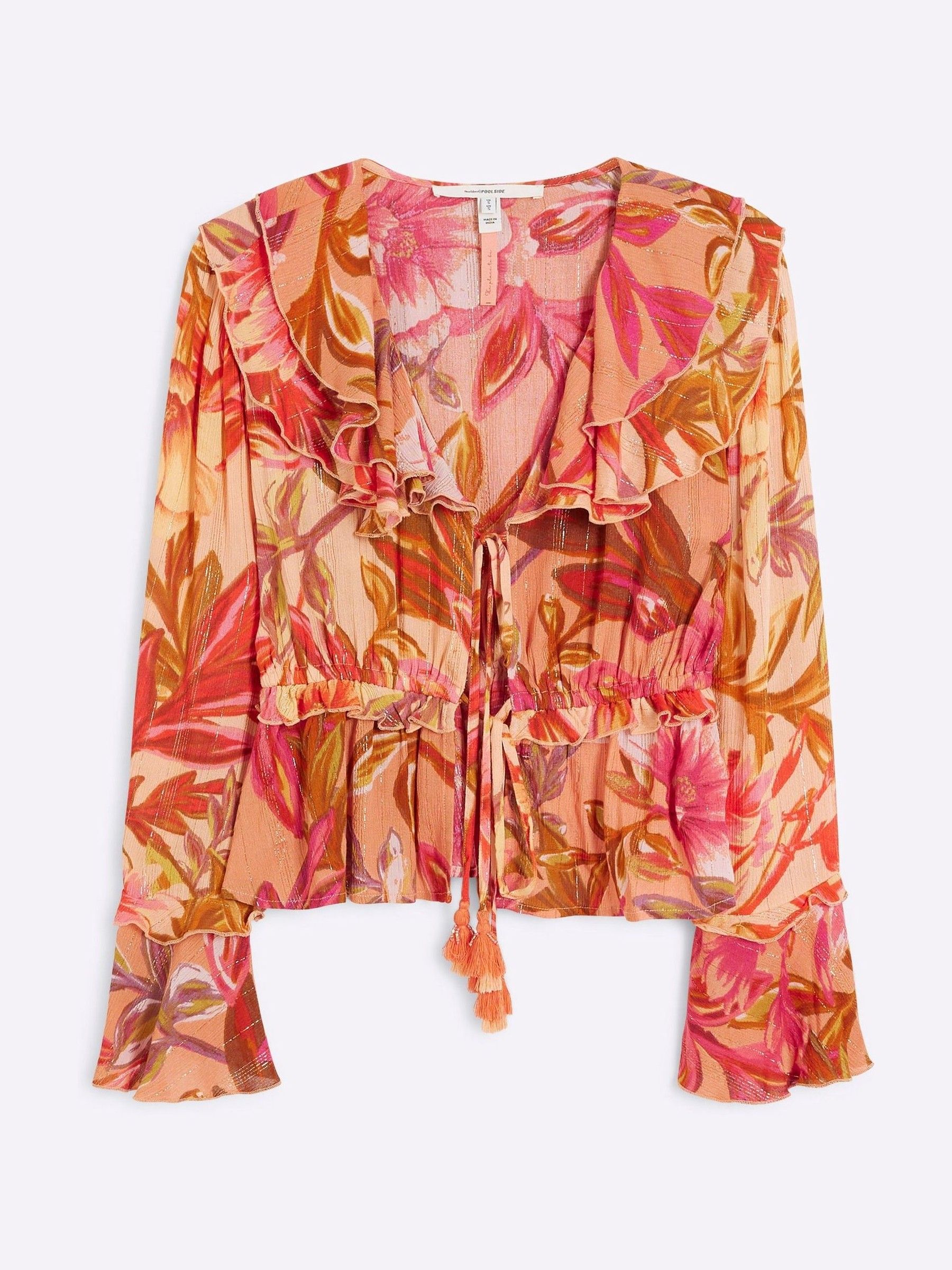 Buy River Island Pink Petite Floral Frill Tie Top from the Next UK ...