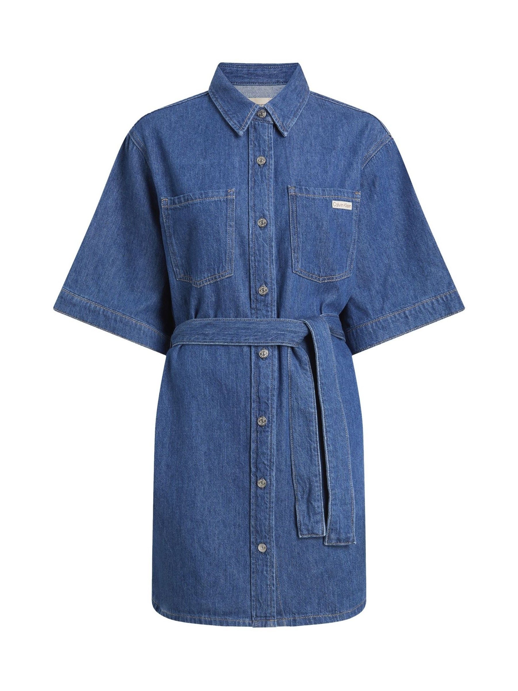 Buy Calvin Klein Blue Boxy Linen Belted Shirt Dress from the Next UK ...