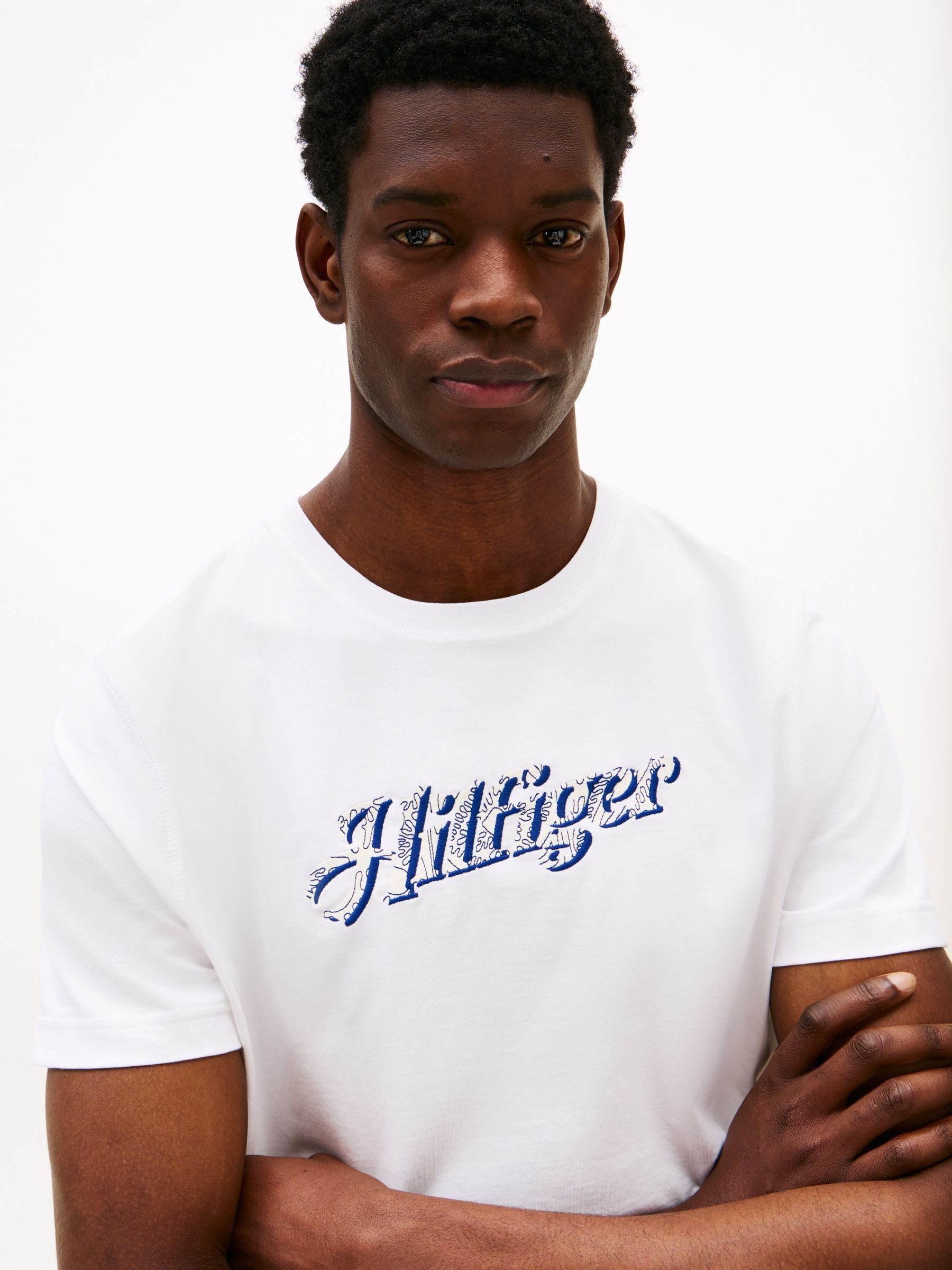 Buy Tommy Hilfiger White Hilfiger Summer Script 100% Cotton T-Shirt ...