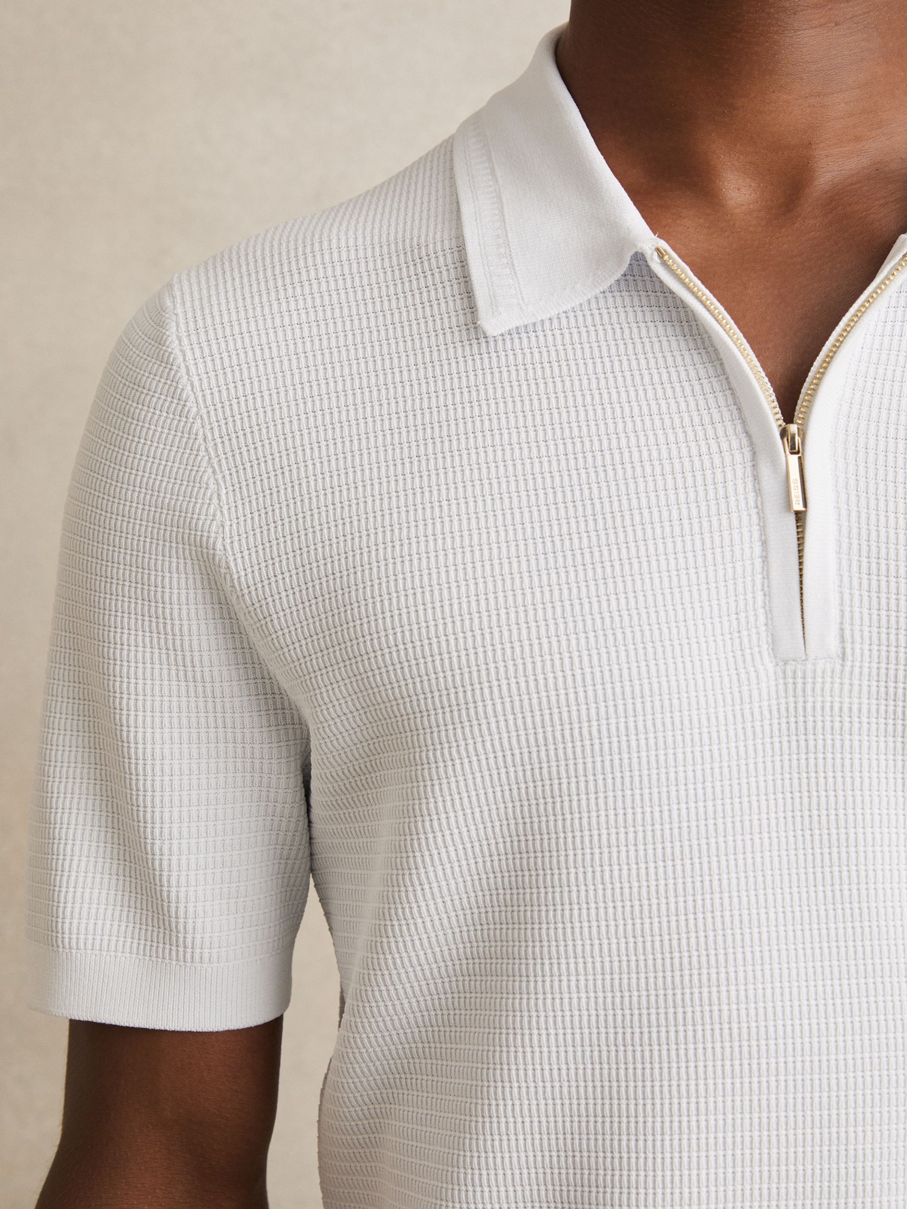 Buy Reiss White Regis Textured Half-Zip Polo Shirt from the Next UK ...