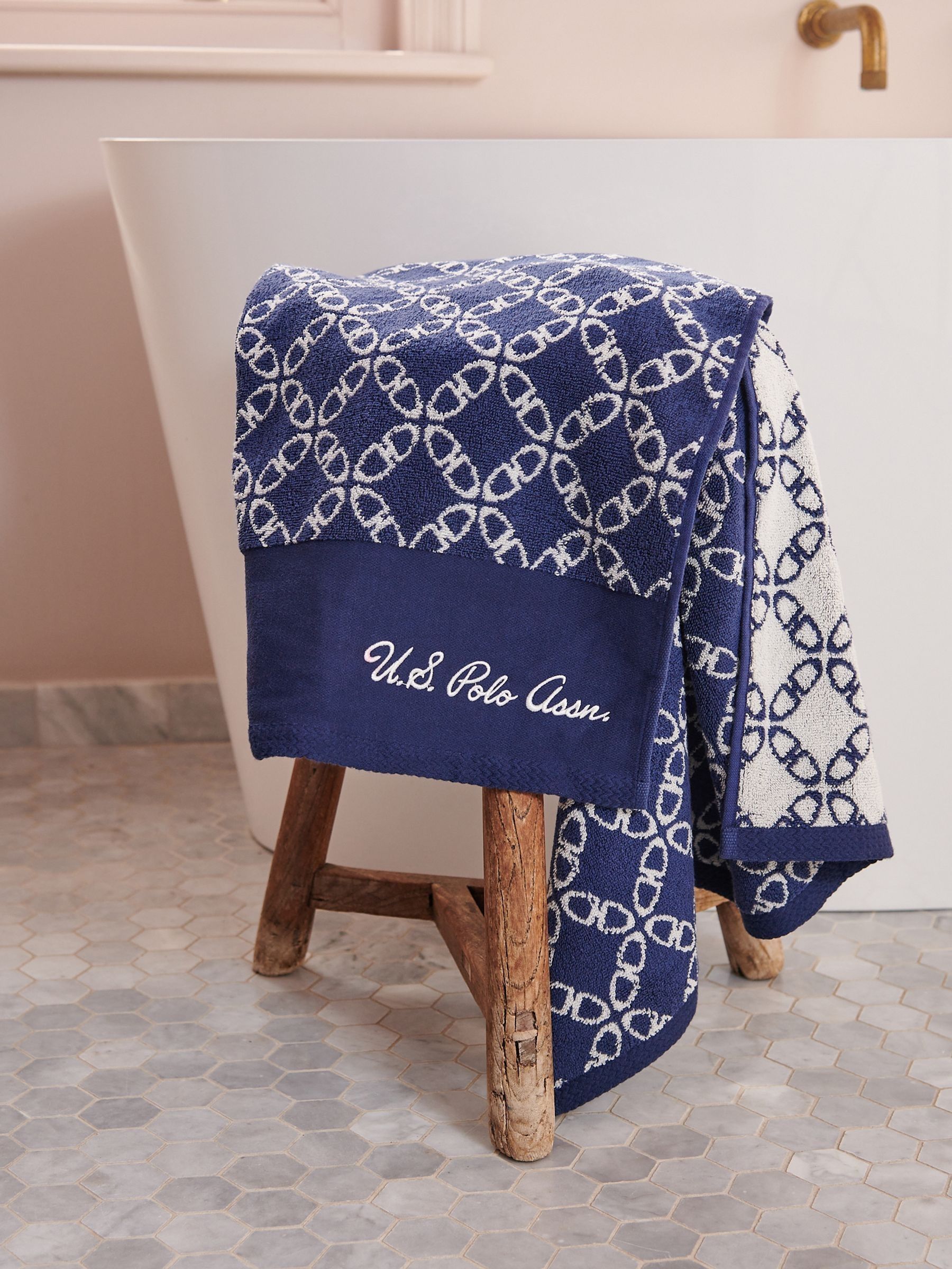 Buy U.S. Polo Assn. Navy Iris Pure Cotton Geo Towel from Next India