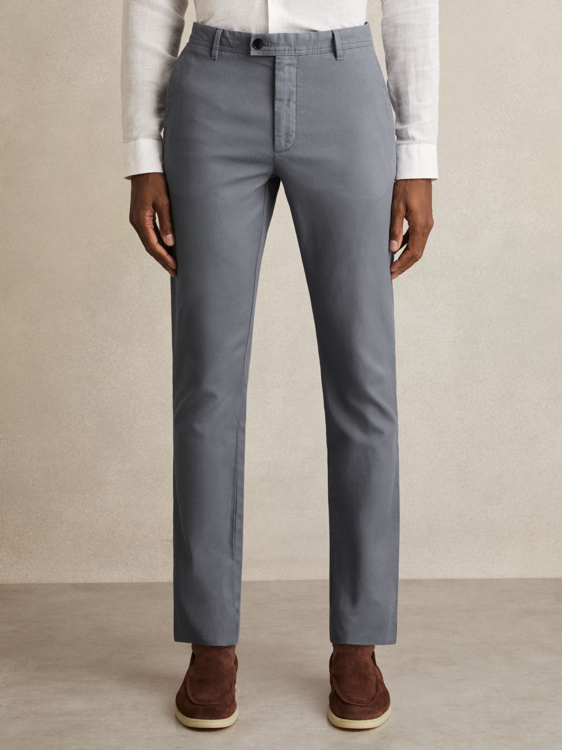 Buy Reiss Airforce Blue Dobby Cotton-Piqué Slim-Fit Chinos from the ...
