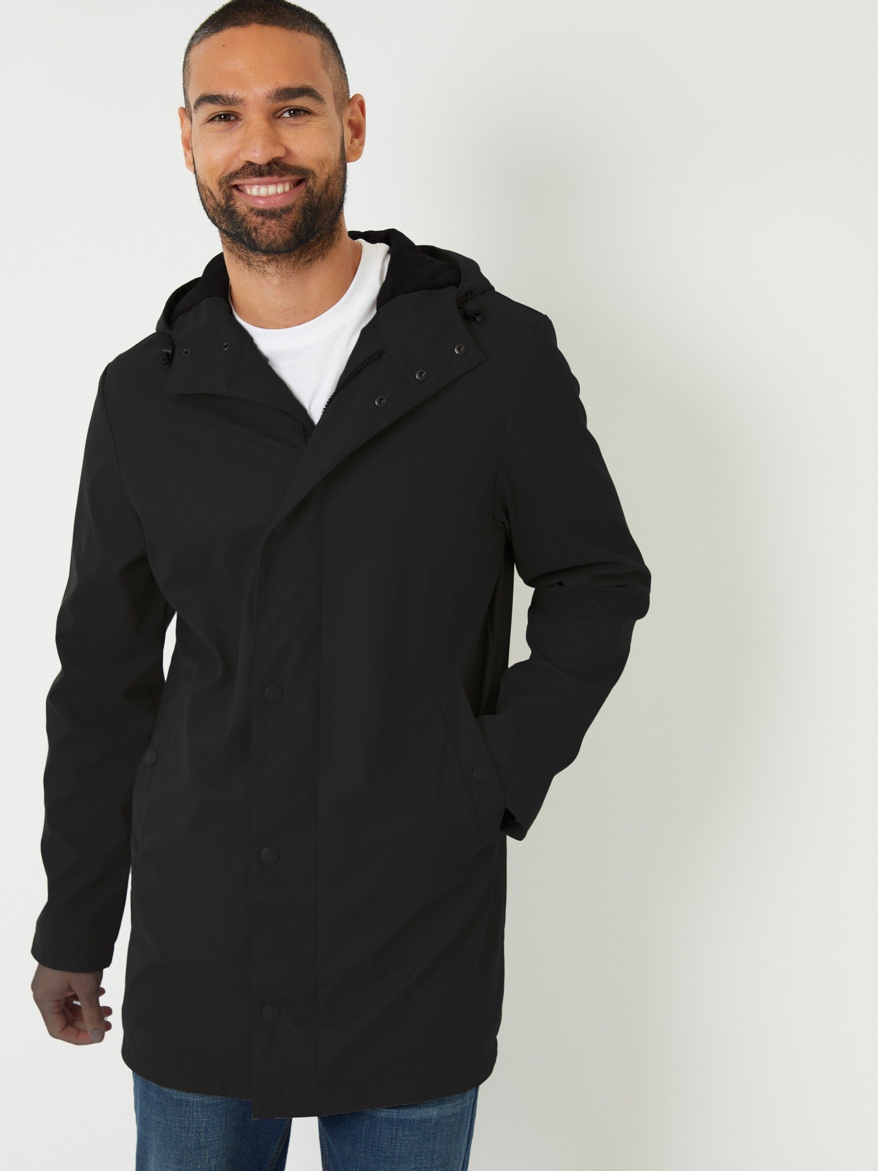 Buy Threadbare Black Microfleece Lined Longline Hooded Raincoat from ...