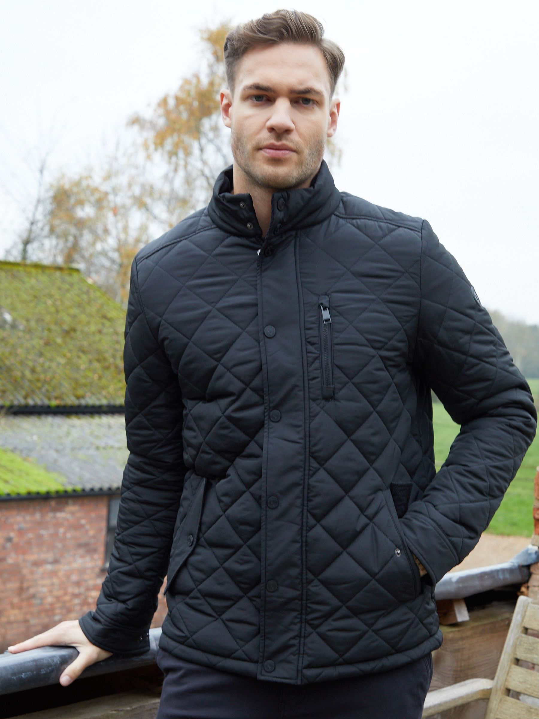 Buy Threadbare Black Funnel Neck Diamond Quilted Jacket from the Next ...