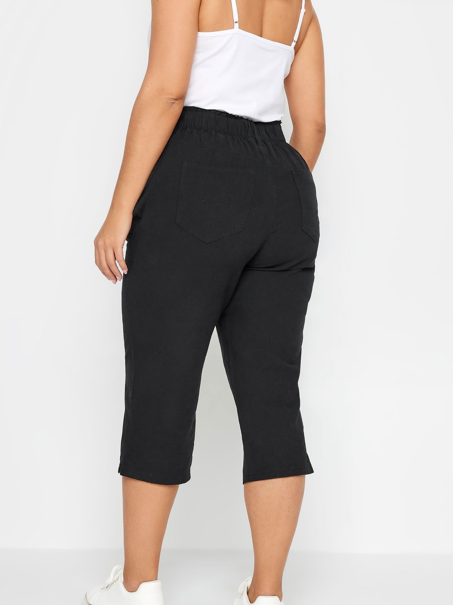 Buy Yours Curve Black Elasticated Cool Cotton Cropped Trousers from the ...