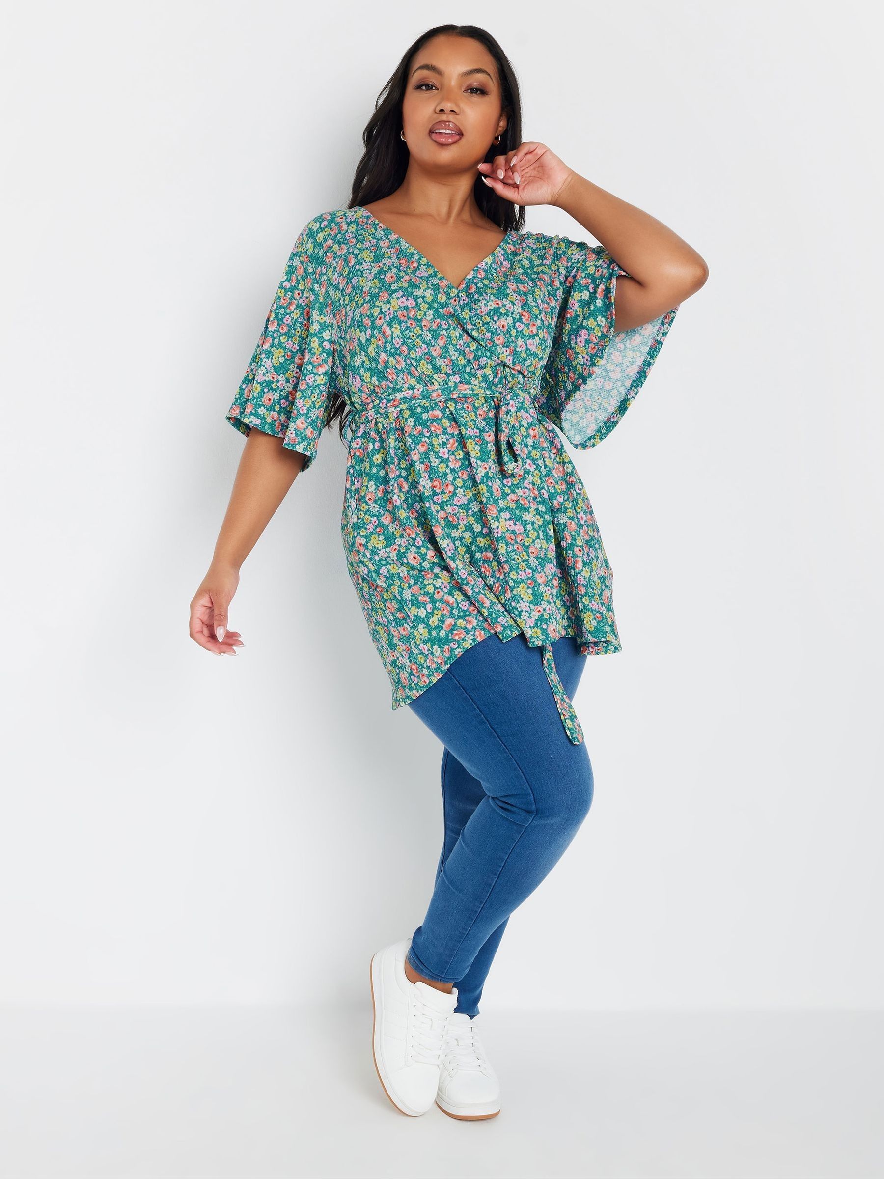 Buy Yours Curve Dark Blue Floral Wrap Textured Top from the Next UK ...
