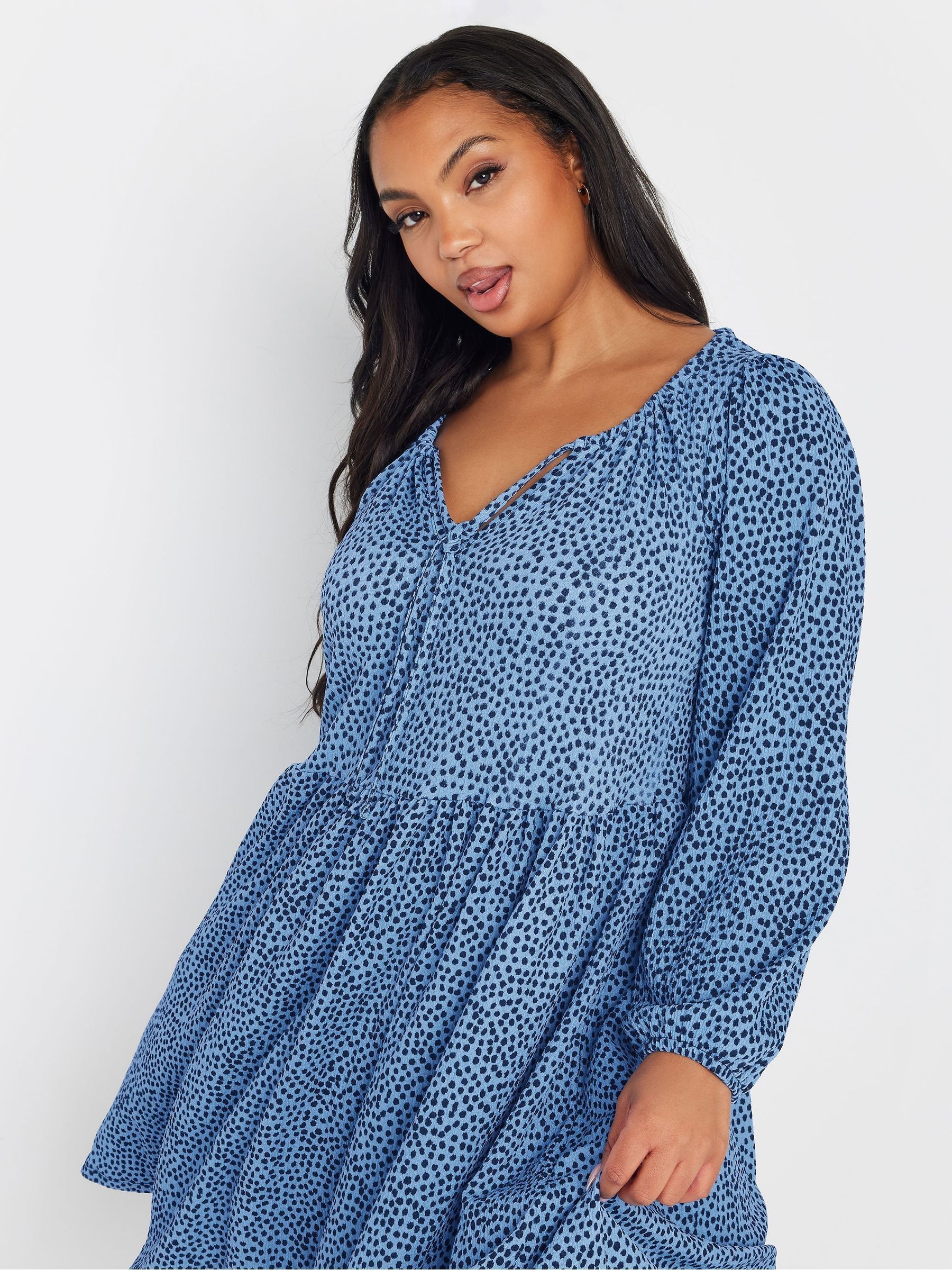 Buy Yours Curve Blue Dot Tie Neck Dress from Next Czech Republic