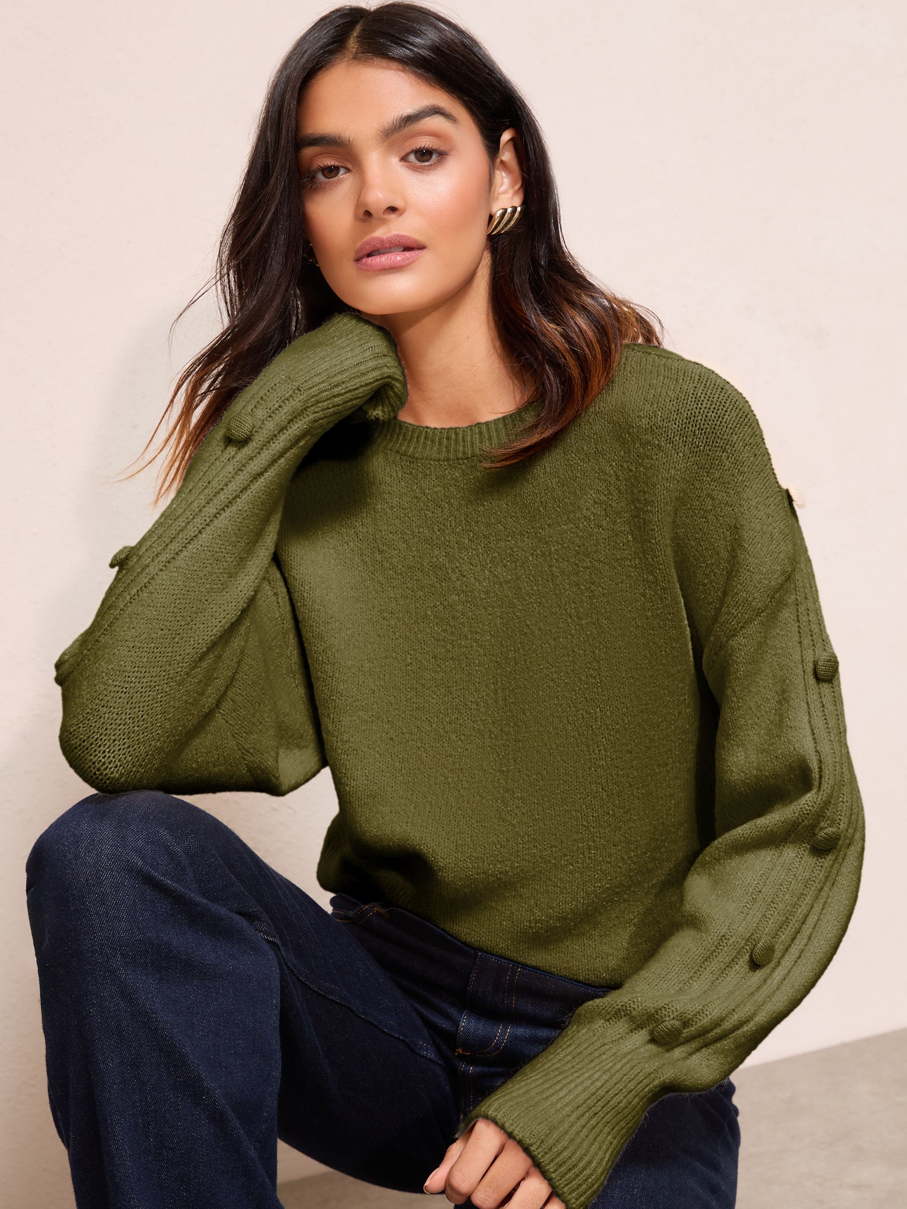 Buy Olive Green - Friends Like These Button Sleeve Detail Jumper from Next Ukraine