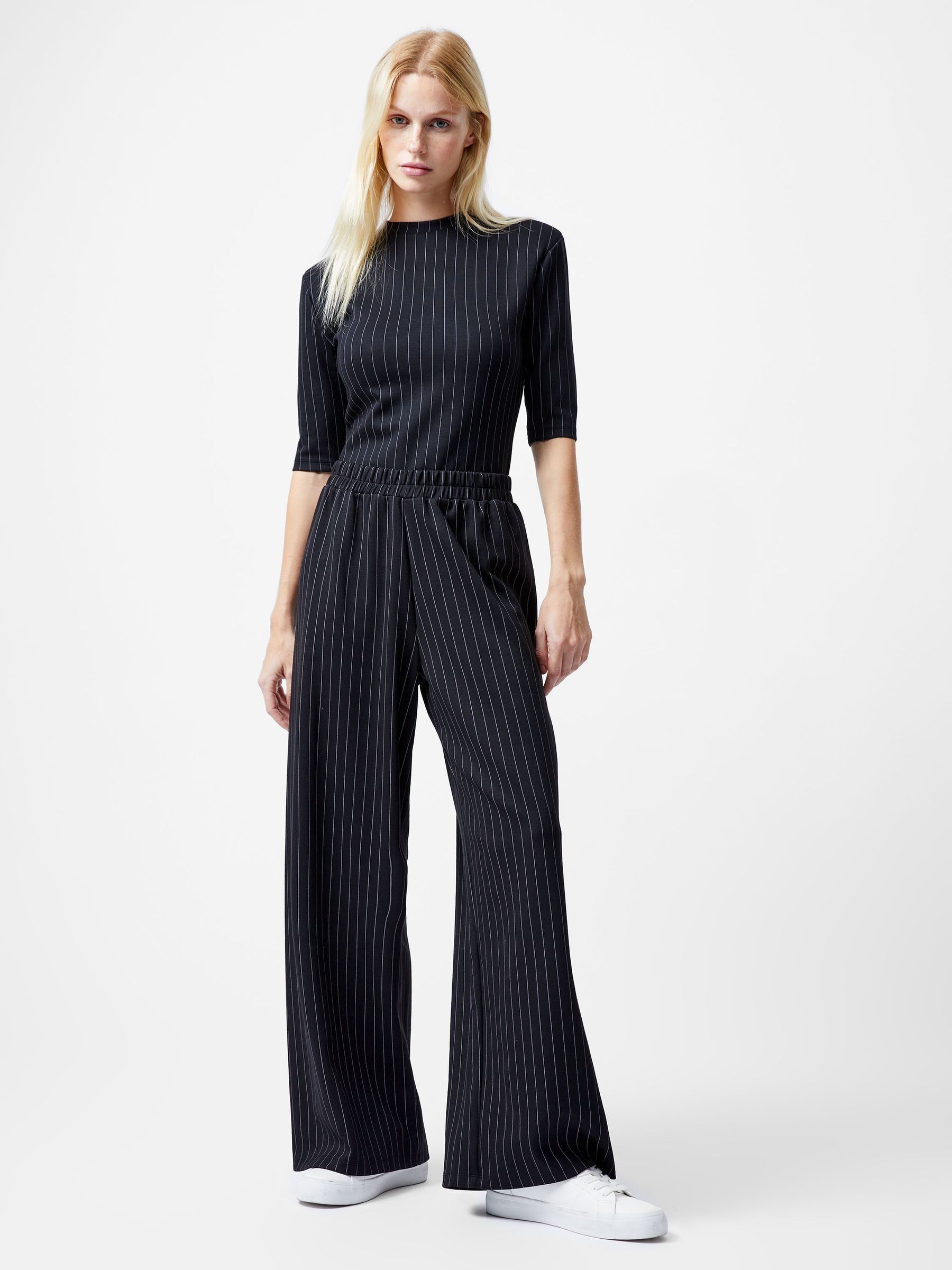 Buy French Connection Black Regina Jersey Wide Leg Trousers from the ...