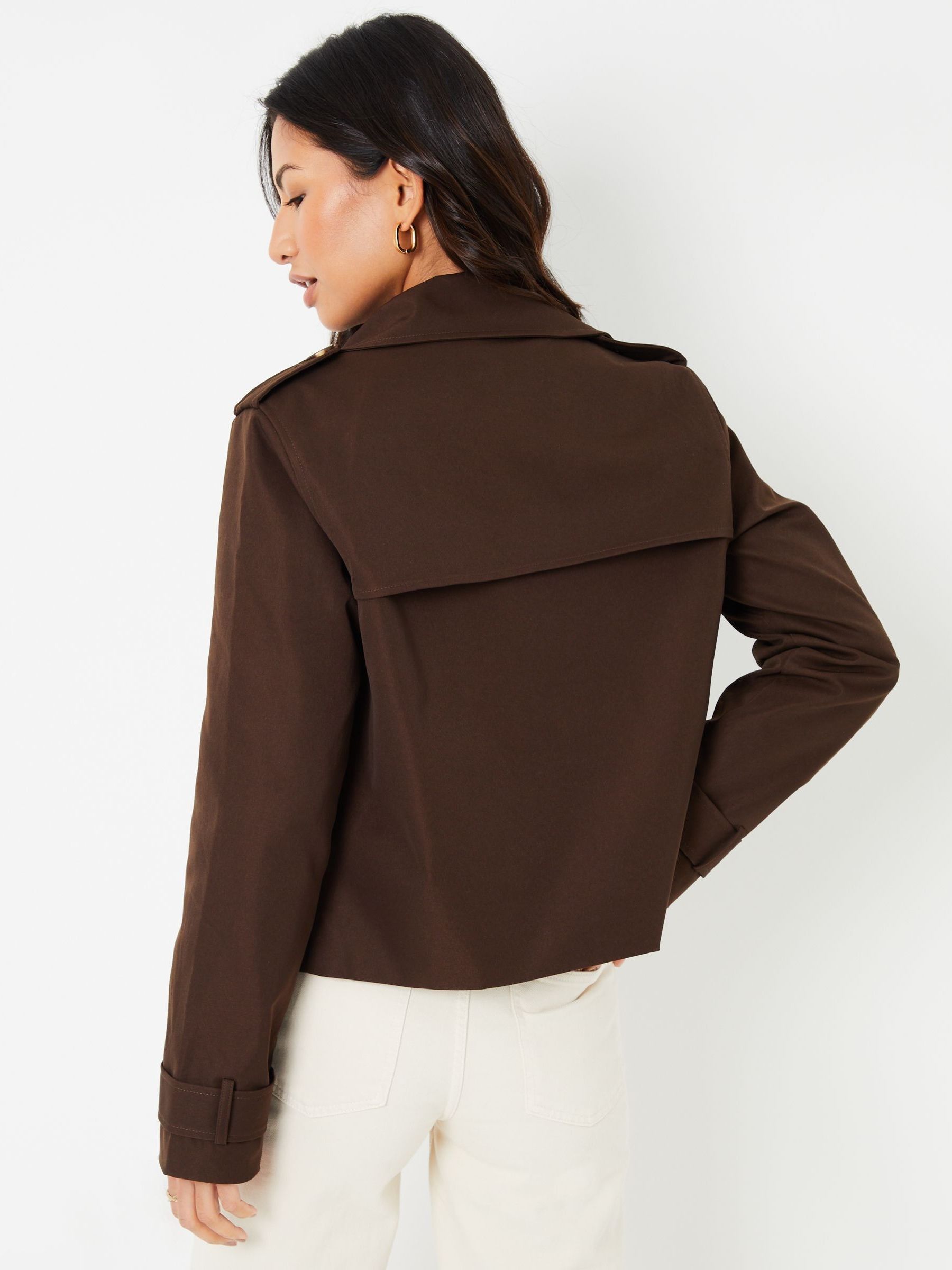 Buy Threadbare Chocolate Brown Double Breasted Cropped Trench Jacket ...