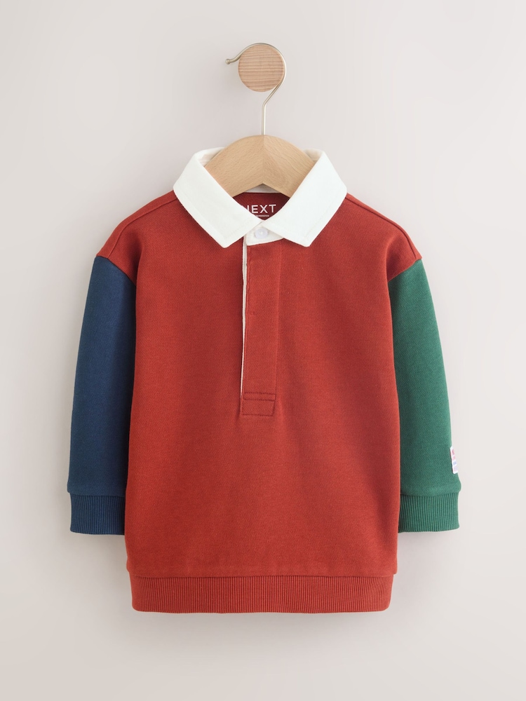 Buy Rust Brown Colourblock Long Sleeve Rugby Polo Shirt (3mths-7yrs ...