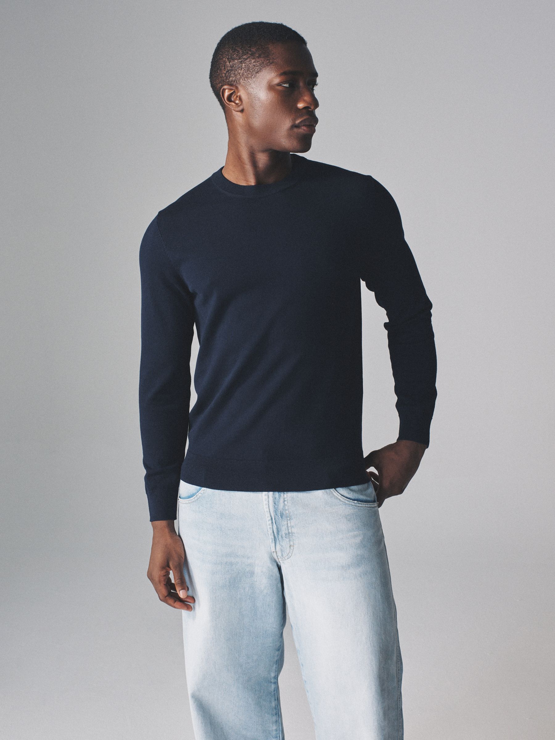 Buy The Set 4 Pack Long Sleeve Knitted Crew Jumpers Black/Navy Blue ...