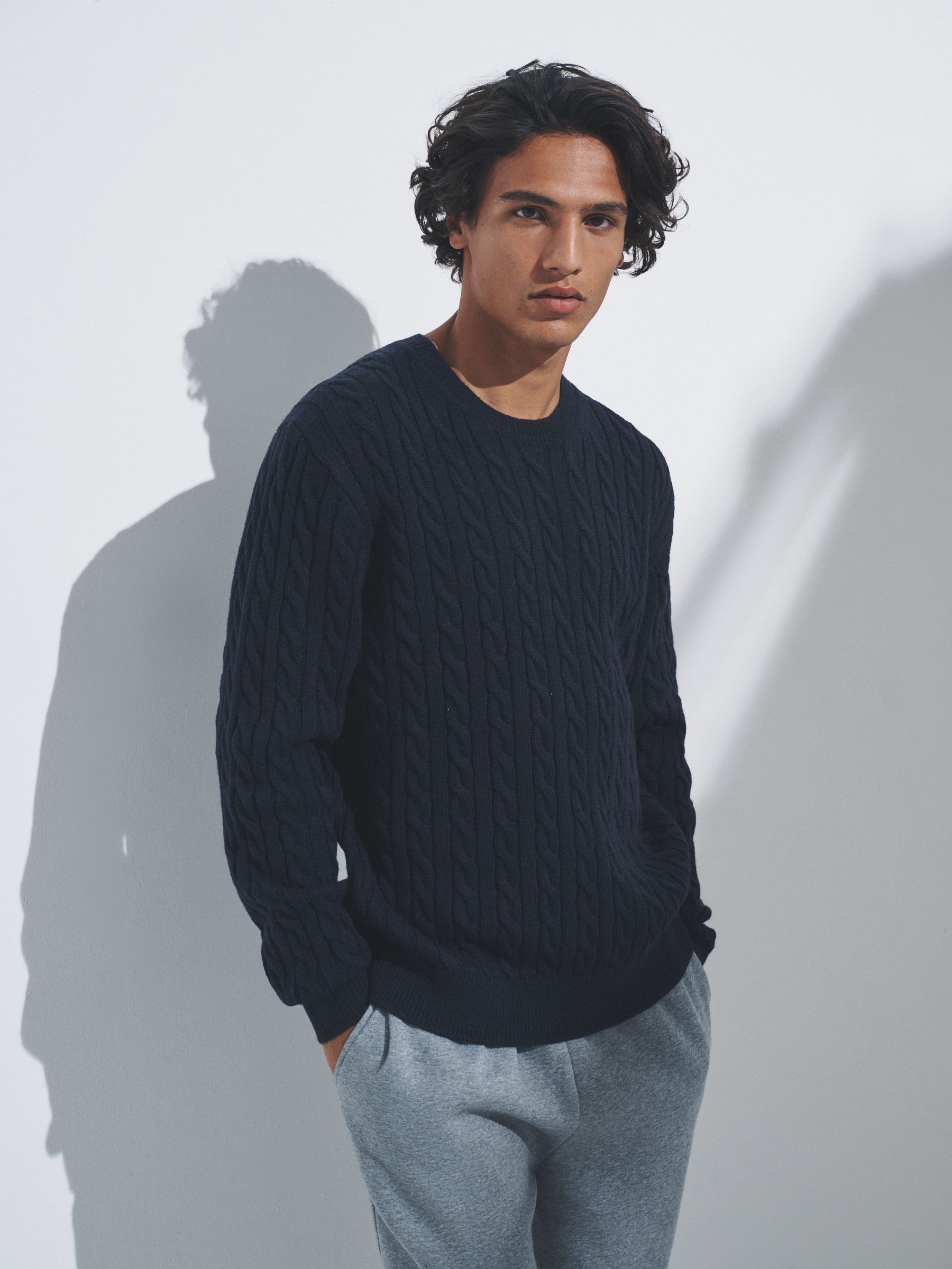 Buy The Set 2 Pack Cable Knit Jumpers with Wool Navy Blue/Brown from ...