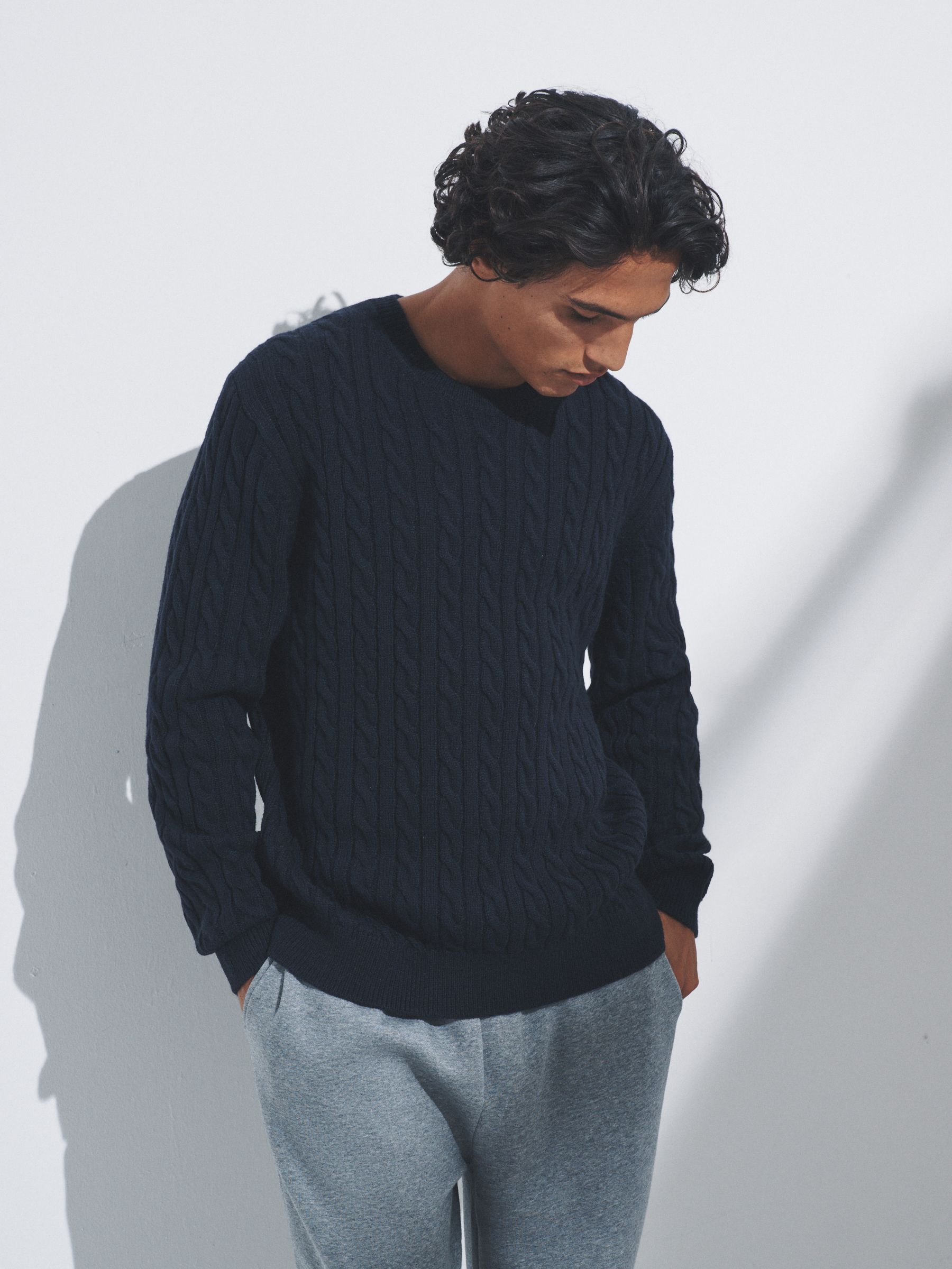 Buy The Set 2 Pack Cable Knit Jumpers with Wool Navy Blue/Brown from ...