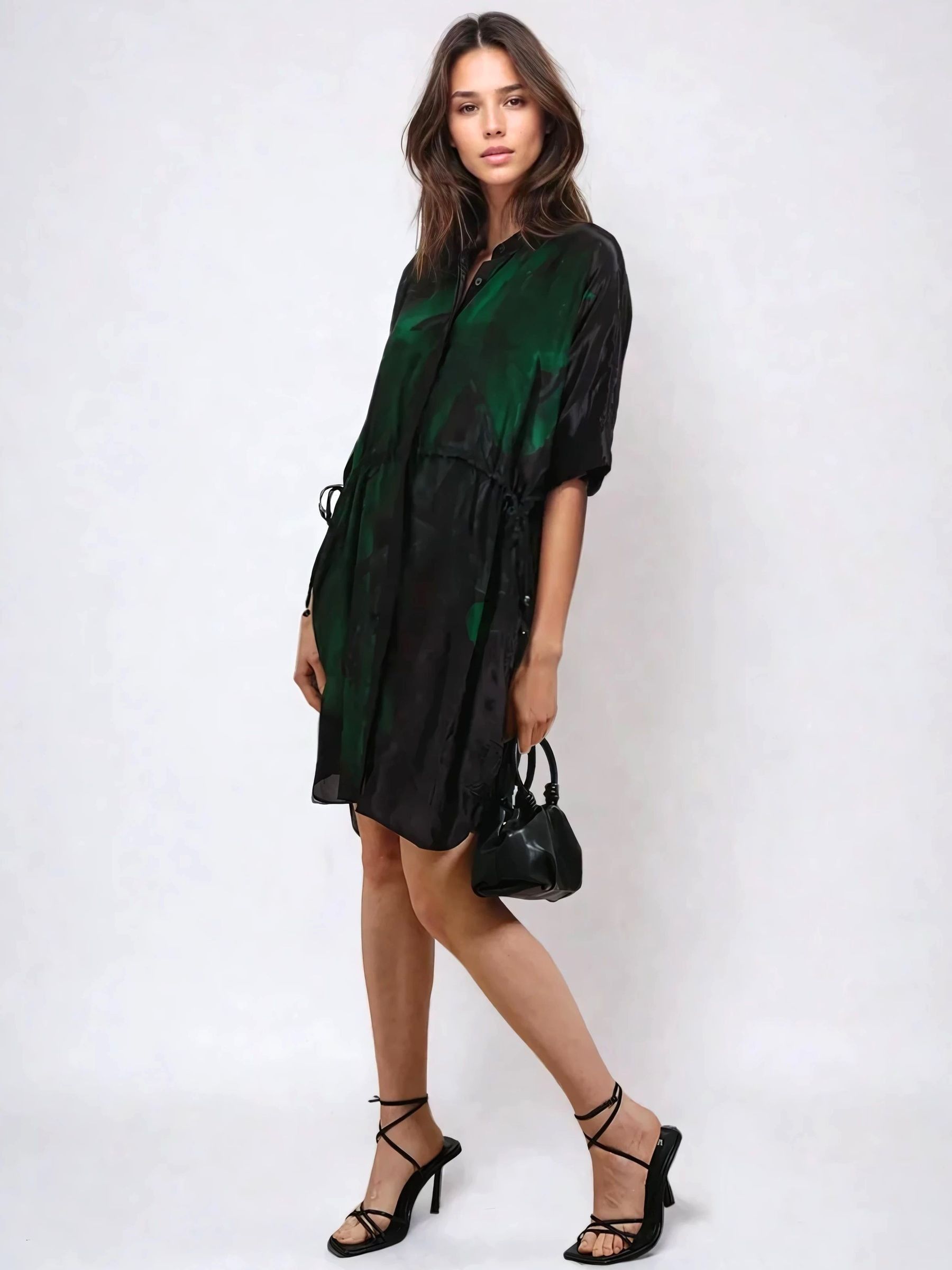 Buy Religion Green Jade Tunic Dress With Large Pink Floral Placement ...