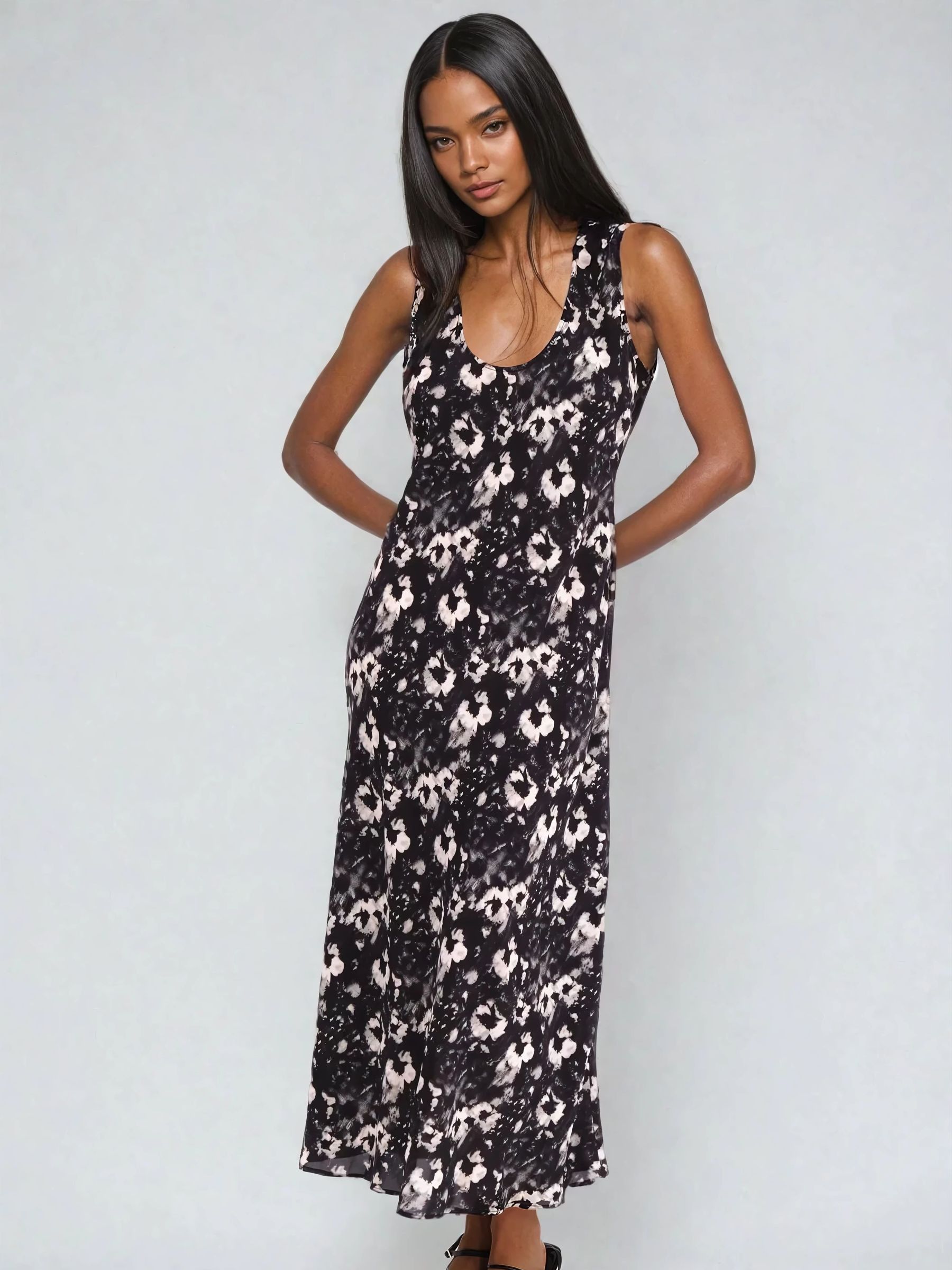 Buy Religion Black Element Bias Cut Maxi Slip Dress In Linen Mix from ...
