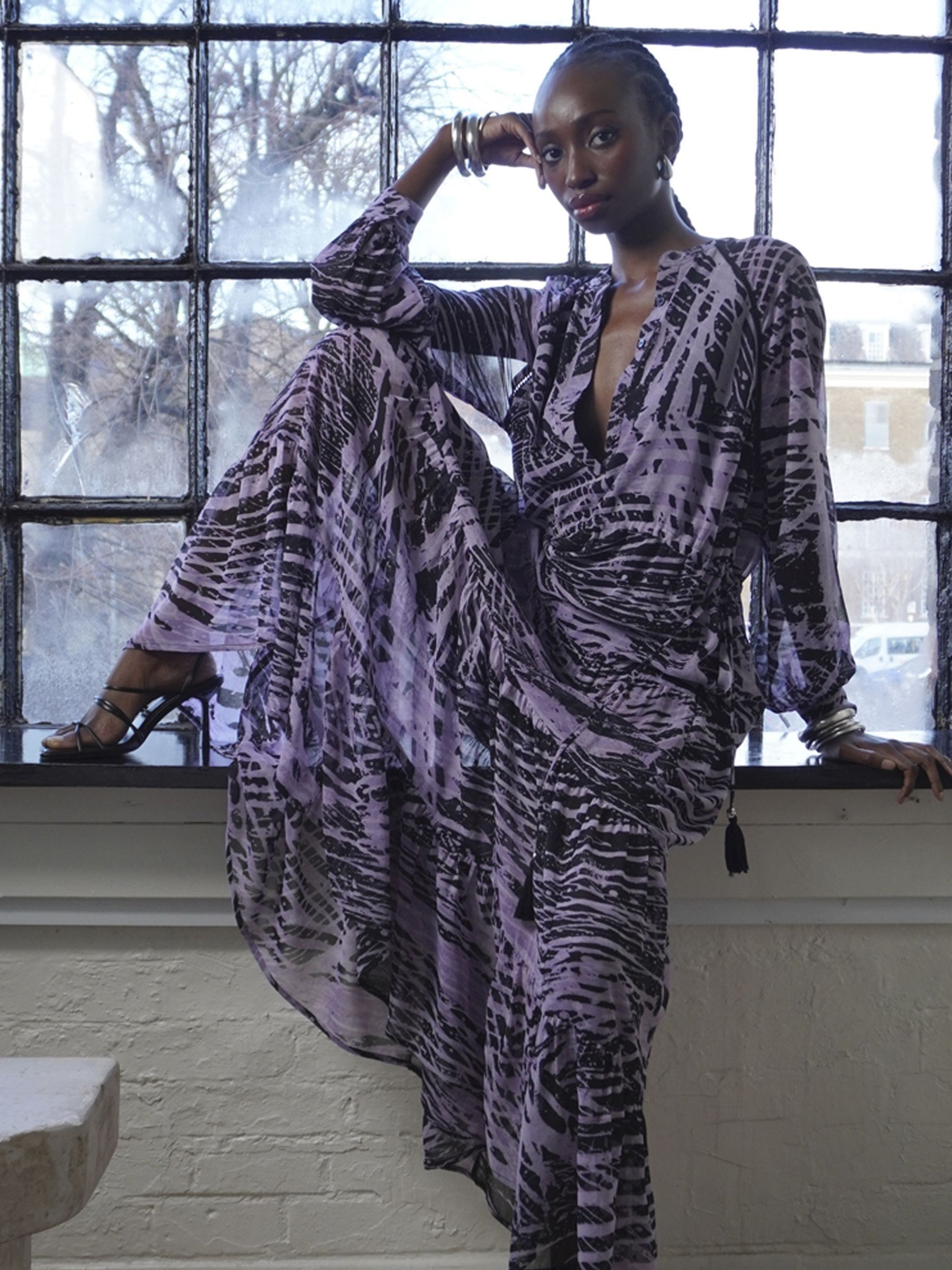 Buy Religion Purple Callisto Maxi Dress With Tiered Skirt And ...