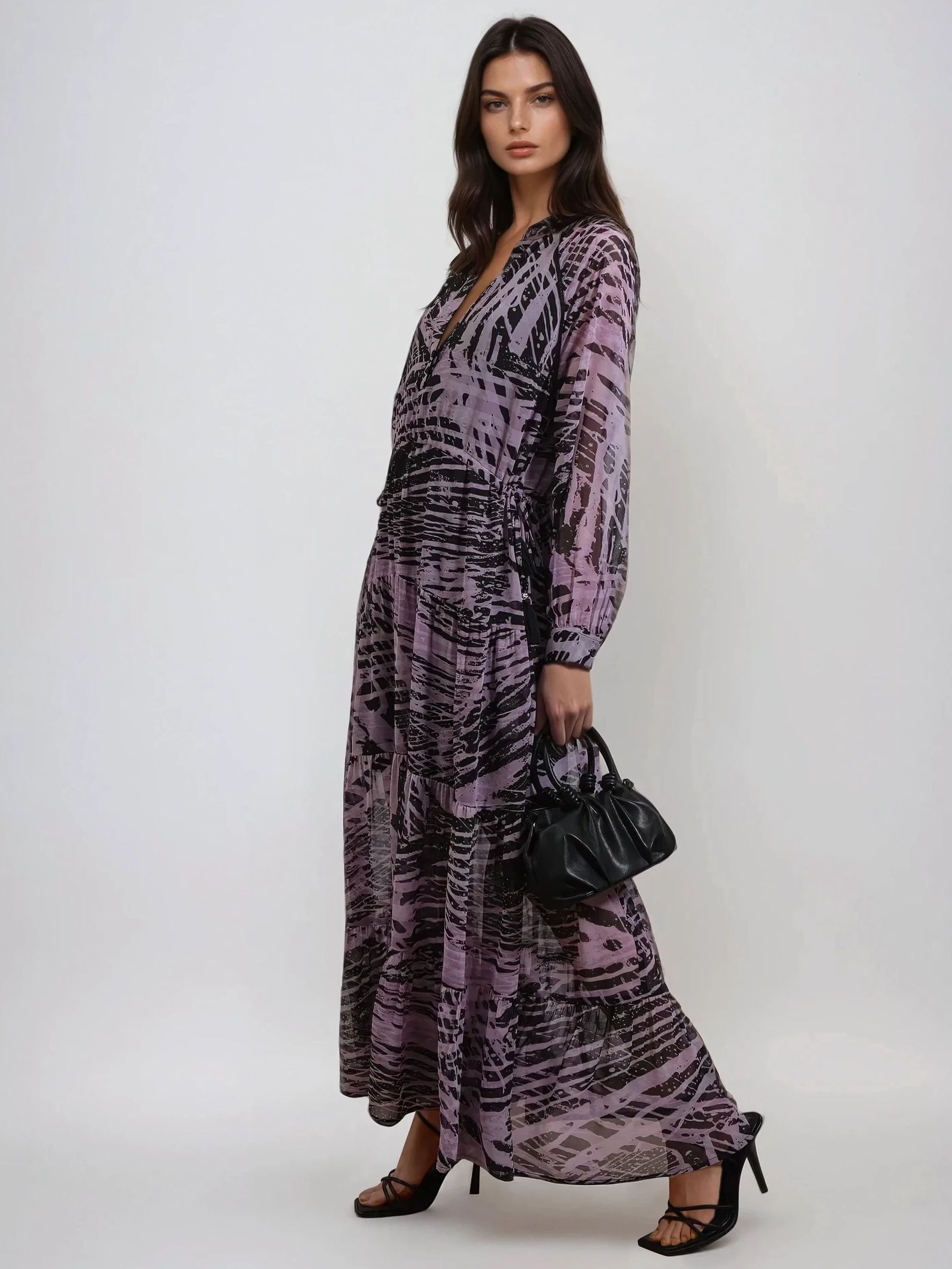 Buy Religion Purple Callisto Maxi Dress With Tiered Skirt And ...