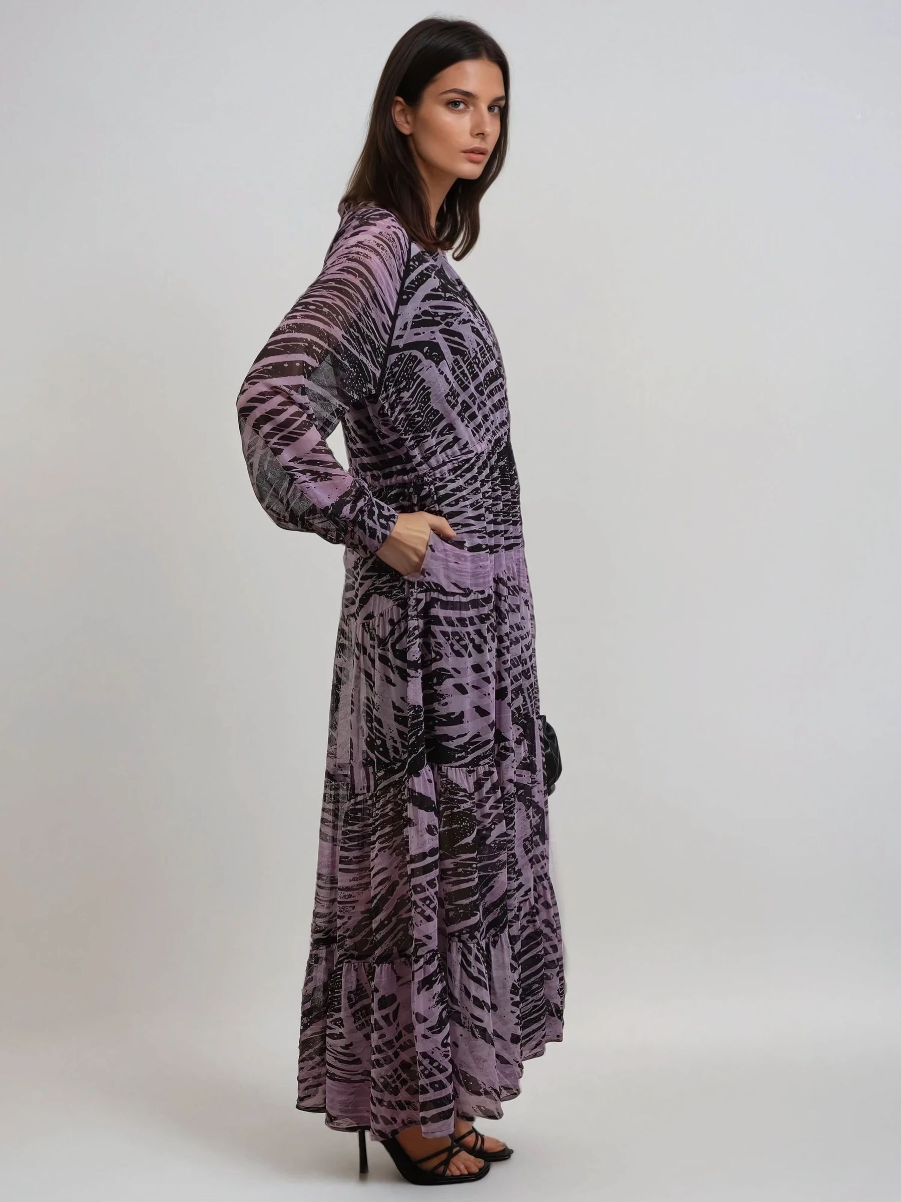 Buy Religion Purple Callisto Maxi Dress With Tiered Skirt And ...