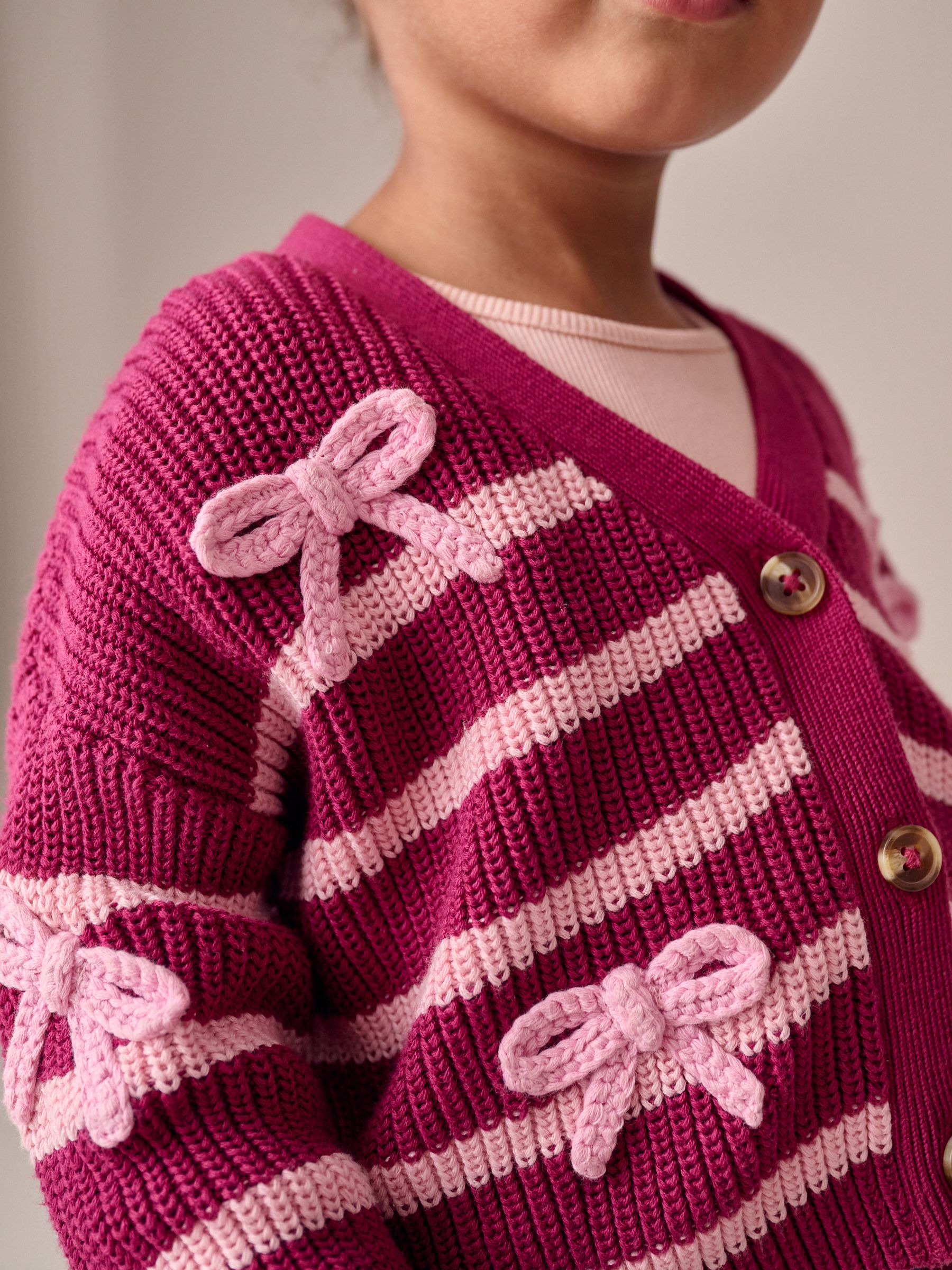 Buy Pink Bow Stripe V-Neck Cardigan (3mths-7yrs) from the Next UK ...