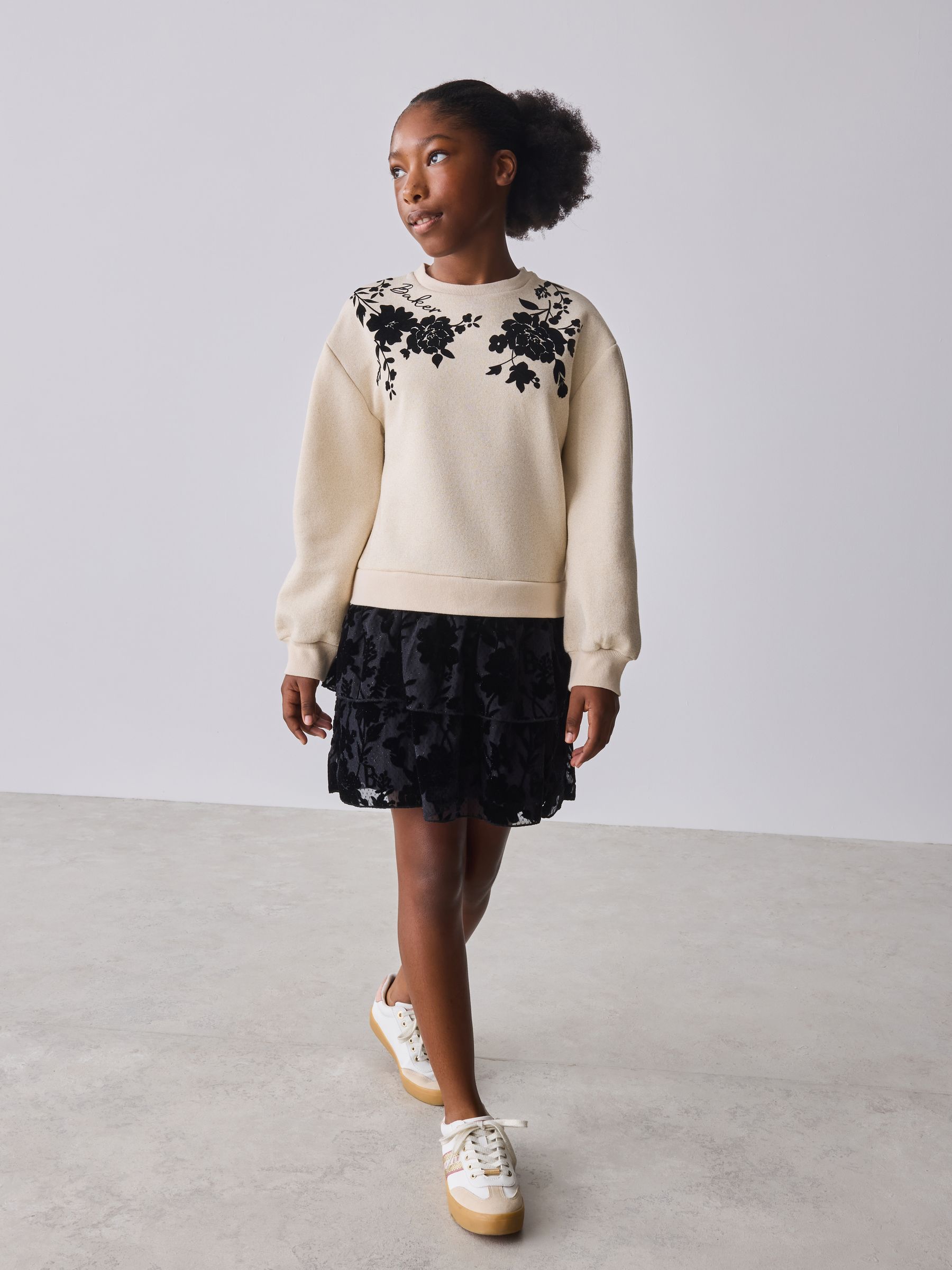 Buy Baker by Ted Baker Cream Flocked Floral Sweat Mockable Dress from ...