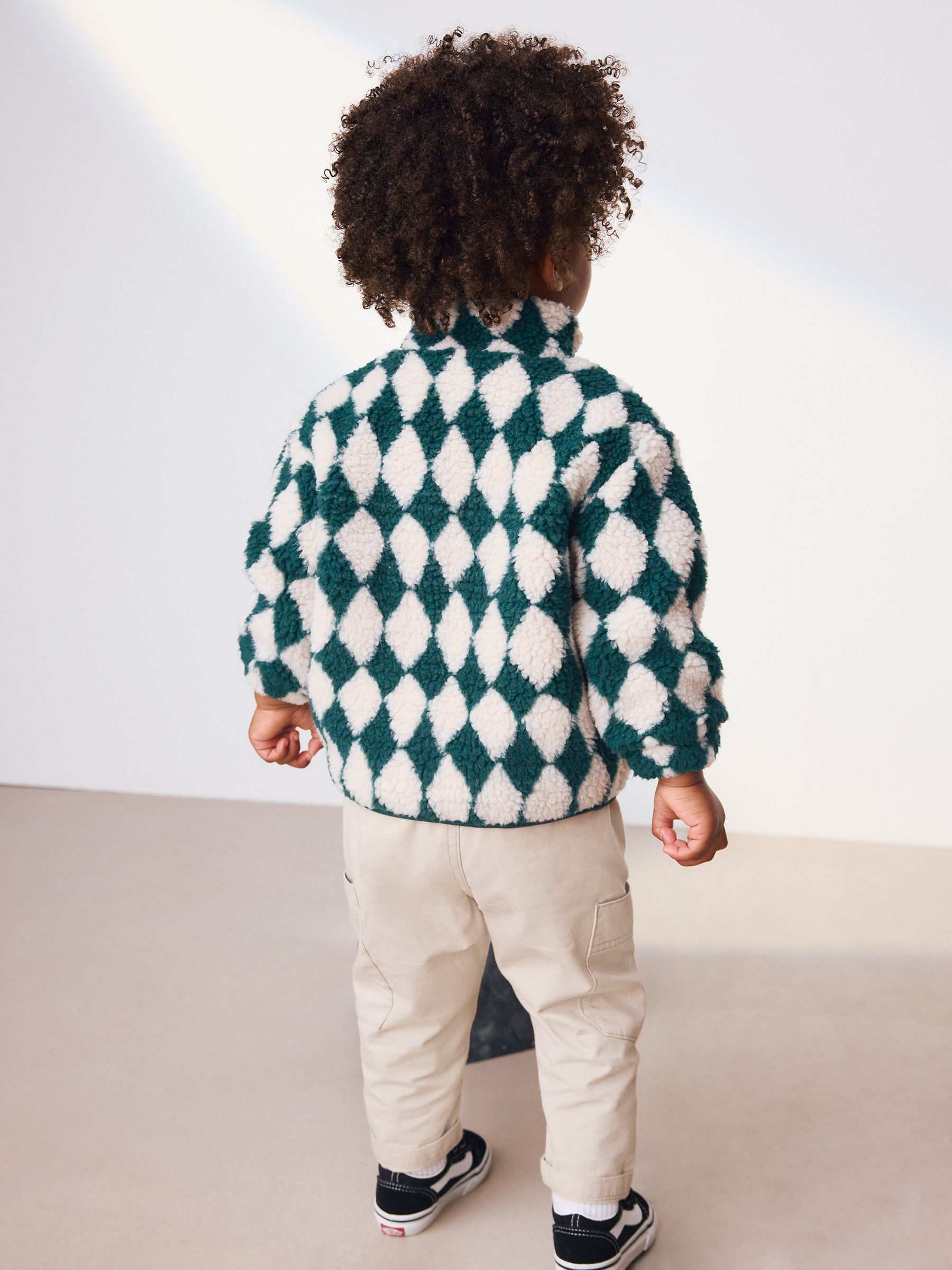 Buy Green/White Harlequin Patterned Zip Through Fleece (3mths-7yrs ...