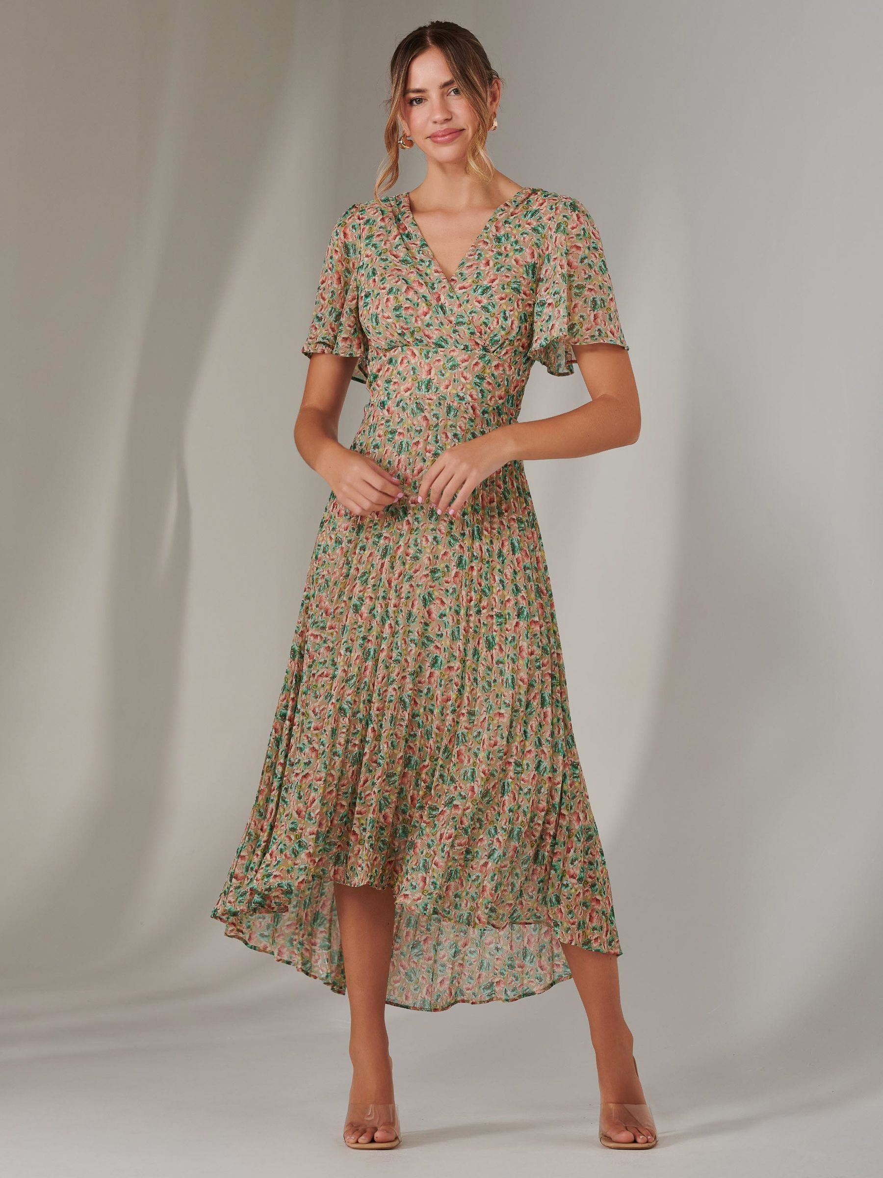 Buy Jolie Moi Light Natural Charlotte Pleated Chiffon Midmaxi Dress ...