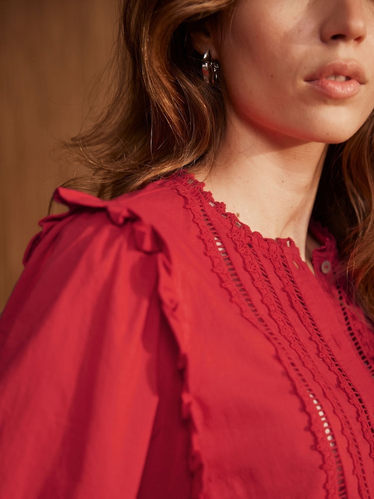 Buy Mint Velvet Red 100% Cotton Ruffle Trim Top from Next Ireland